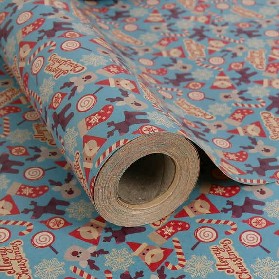 AllWays Plaza Kraft Christmas Wrapping Paper Jumbo Roll, Santa ...