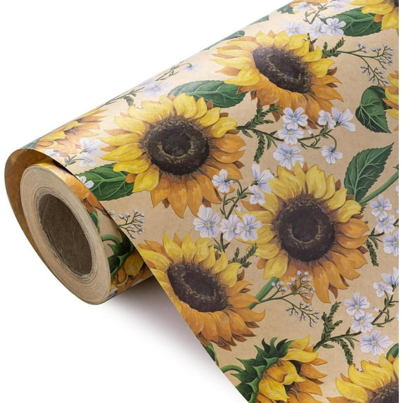 AllWays Plaza Kraft Floral Wrapping Paper Roll - Mini Roll - 17 Inch x ...