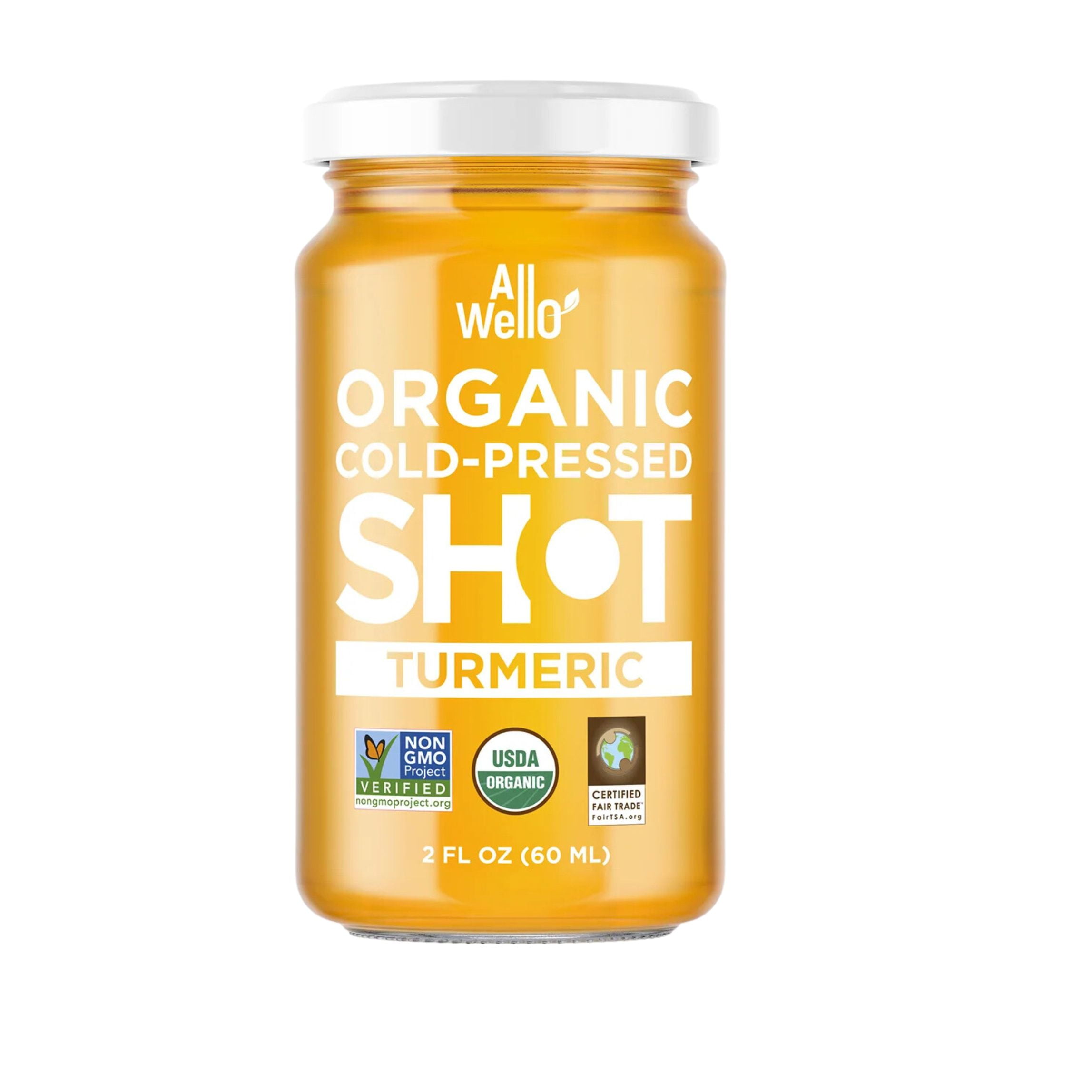 AllWellO, Organic, Cold-Pressed Turmeric Shot, 2 fl oz Glass Bottle ...