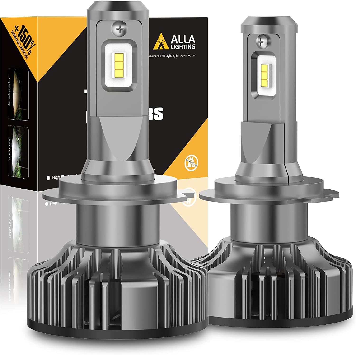 Alla Lighting 10000lm Extremely Super Bright LED H7 Bulbs TS-CR ...