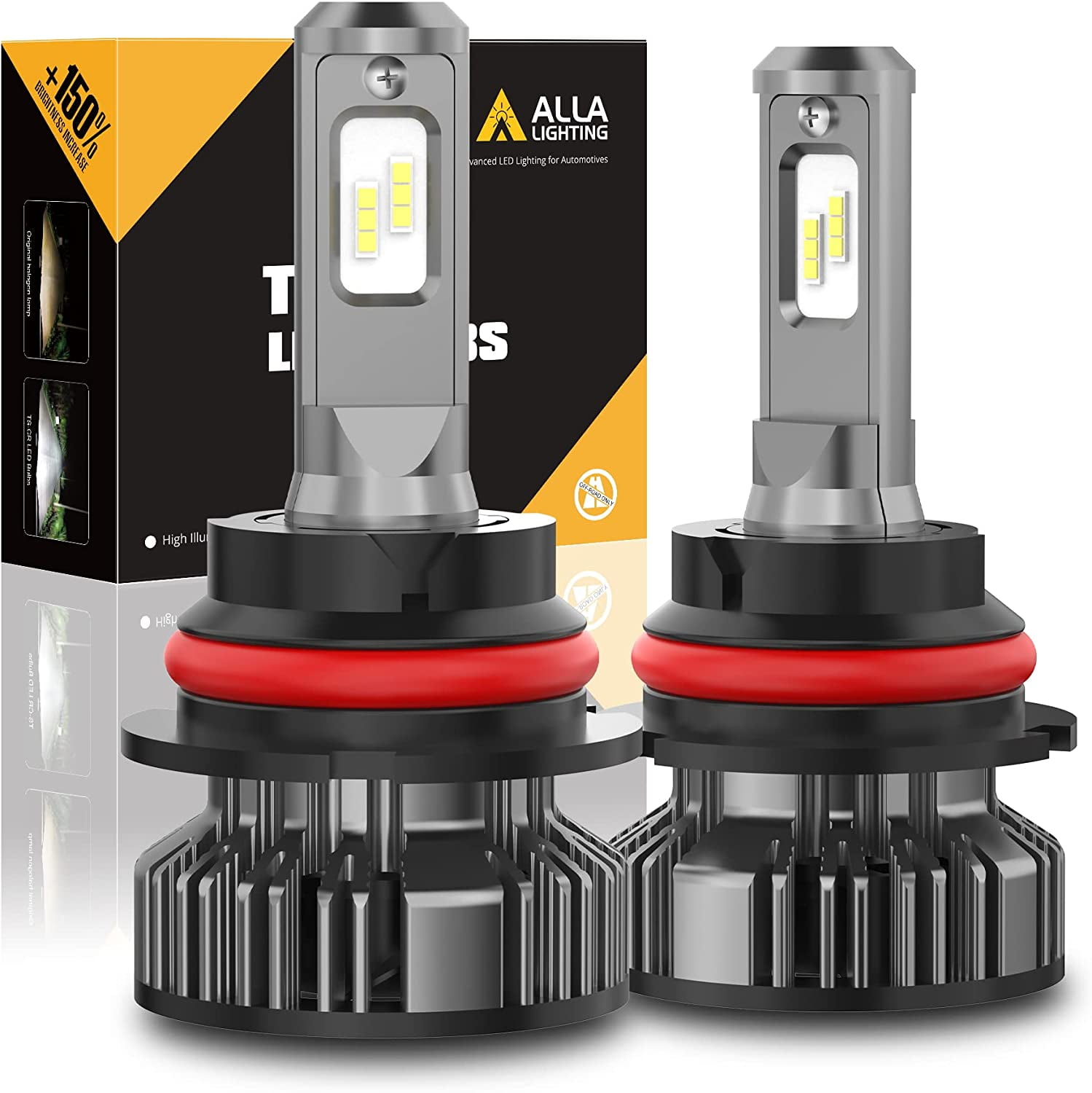 Alla Lighting 10000lm HB1 9004 LED Bulbs P29t Base Dual High Low Beam Headlights, 6000K Xenon ...