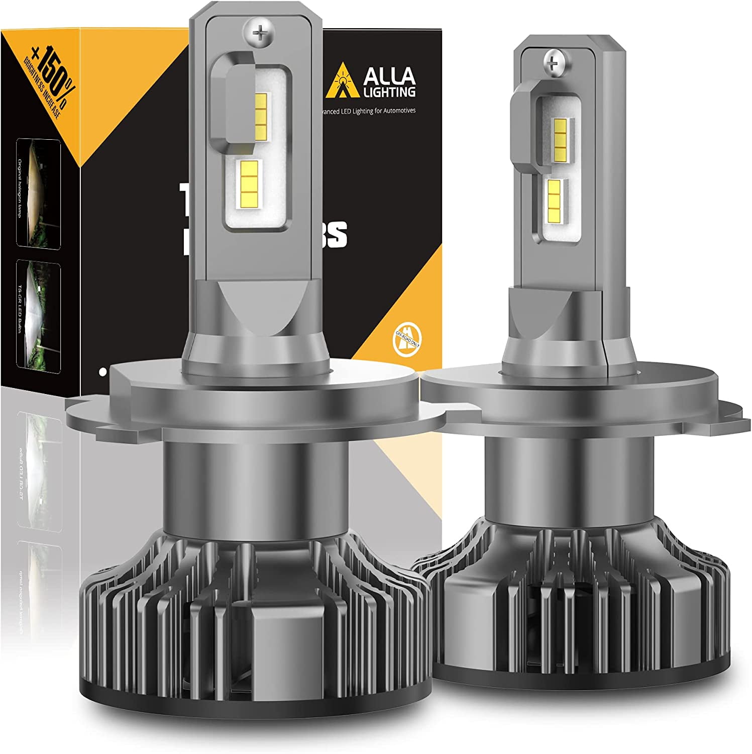 Alla Lighting HB2 9003 H4 LED Bulbs, 10000lm, Dual High/Low Beam, 6000K ...