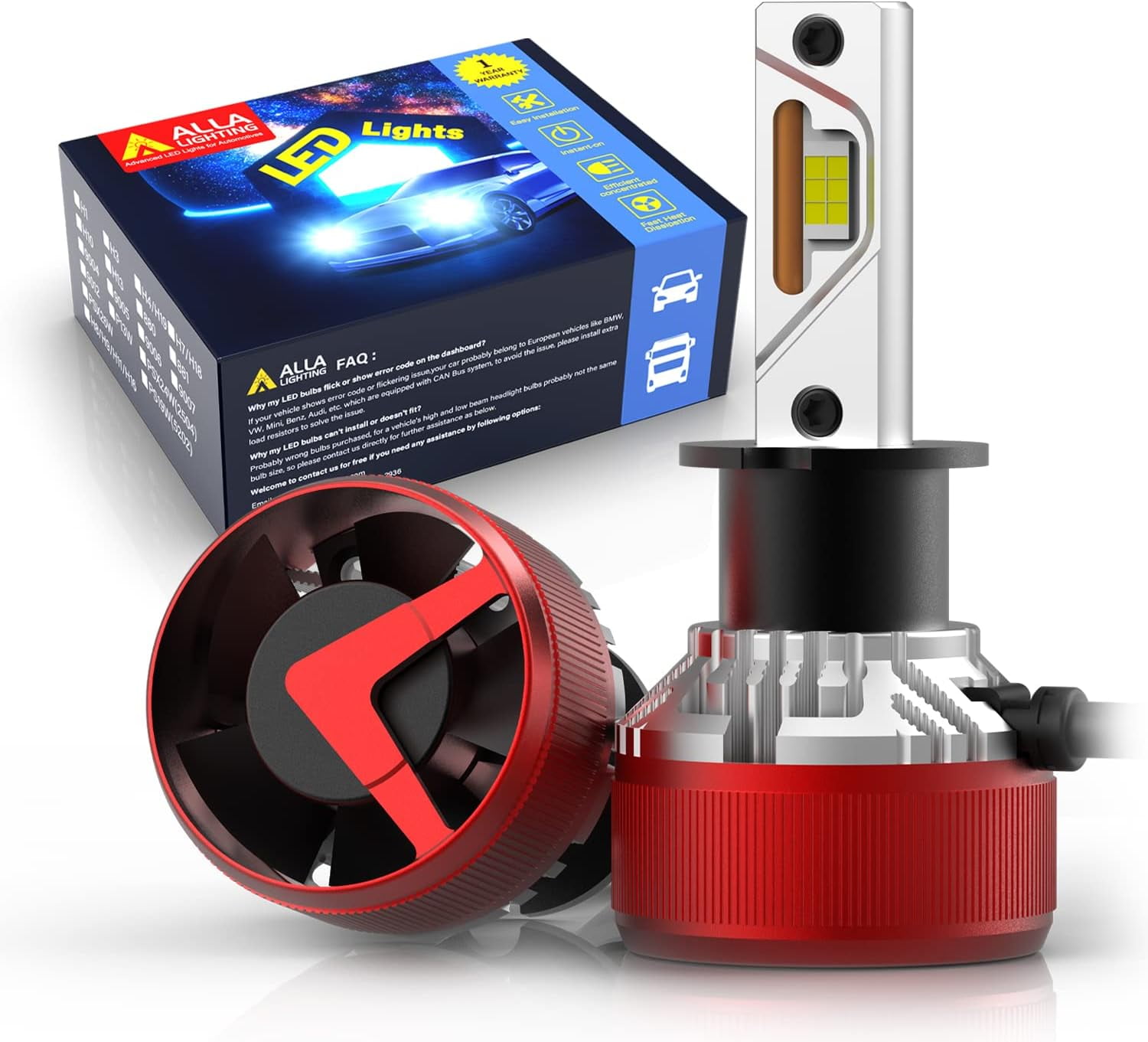 Alla Lighting 12000 Lumens H3 LED Headlights Bulbs, 6500K Xenon White, Xtreme Super Bright High ...