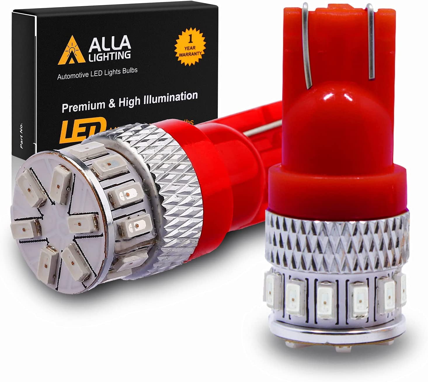 Alla Lighting 168 194 LED Lights Bulbs, Red 360° 12V T10 175 W5W 2825 ...