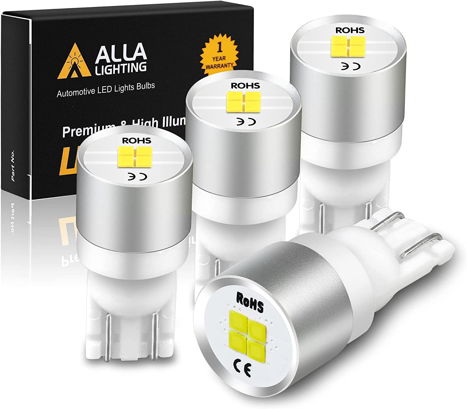 Alla Lighting Bright T10 194 LED Bulbs 6000K Xenon White for Interior ...