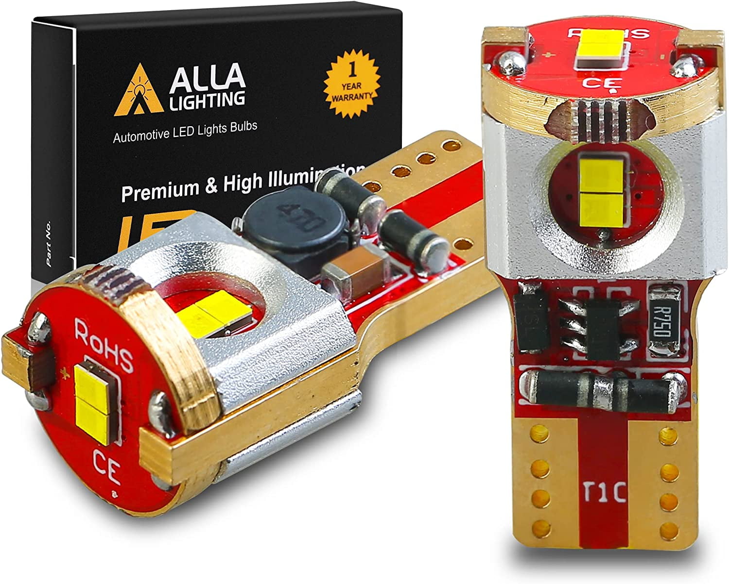 Alla Lighting 194 LED Bulbs Bright T10 175 168 2825 W5W ZS SMD 12V LED ...