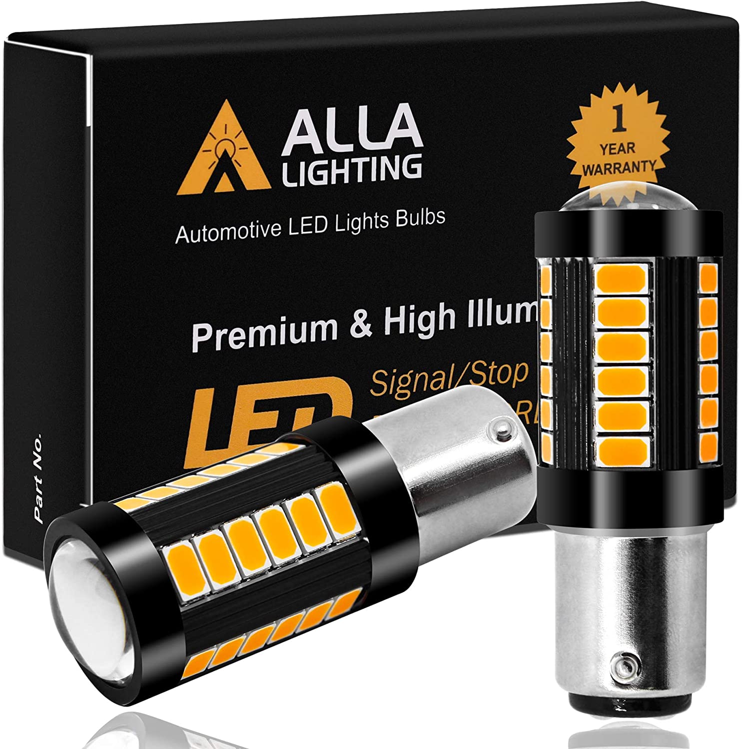 Alla Lighting 2800lm BA15D 1004 1142 LED Bulbs, Amber Yellow Signal ...