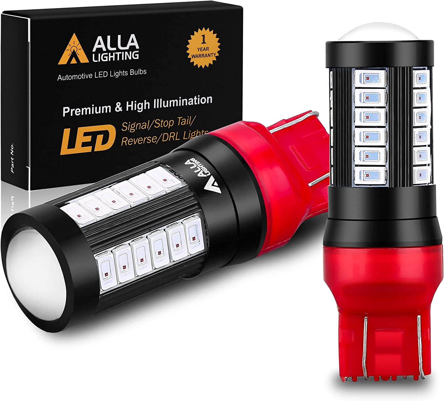 Alla Lighting 2800lm T20 Wedge 7440 7443 LED Bulbs, Red Brake Lights ...