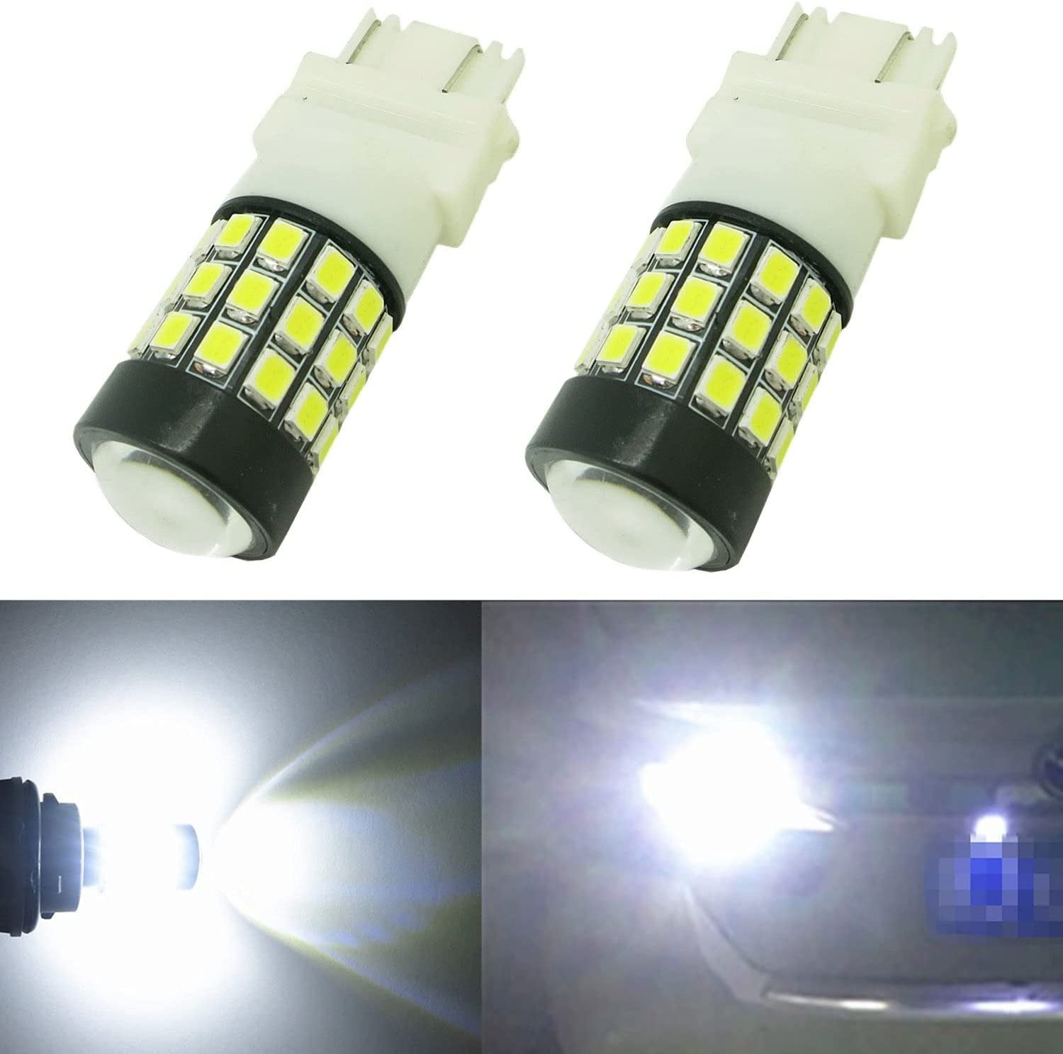 Alla Lighting 2pcs 3157 4157 3157AK White Super Bright LED Bulbs Rear ...