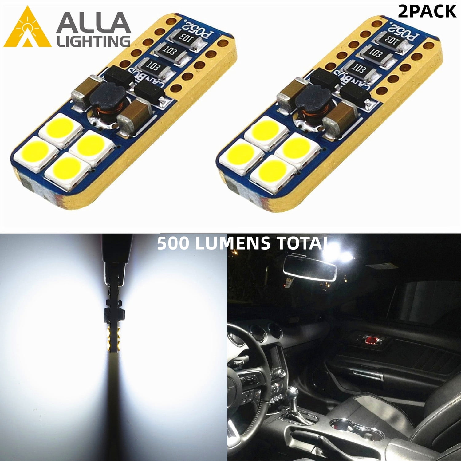 Alla Lighting 2pcs Super Bright 2825 2825L W5W 6000K White LED Bulbs ...