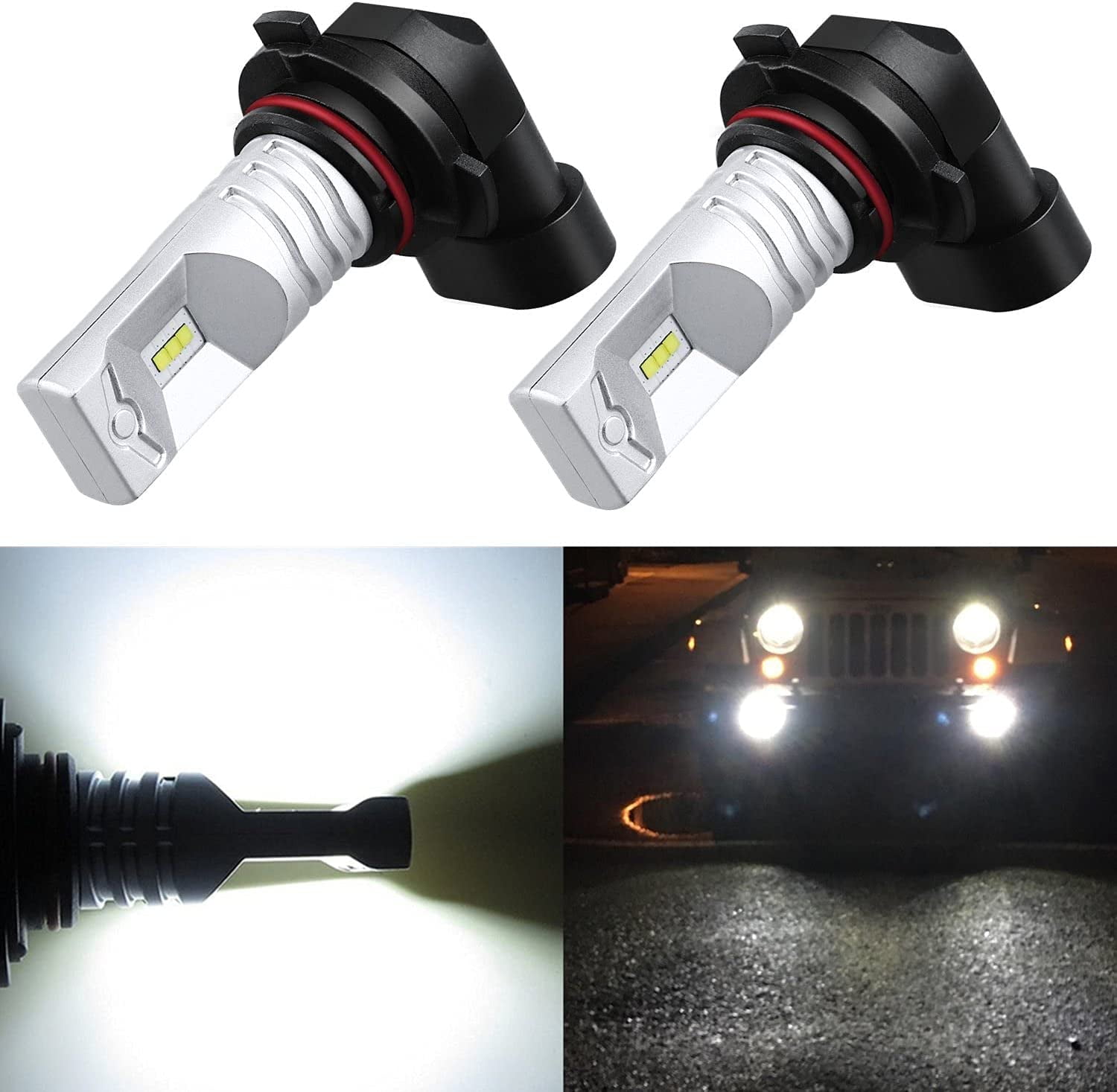 Alla Lighting 2pcs Super Bright 6000K Xenon White 9006 HB4 9006LL LED ...