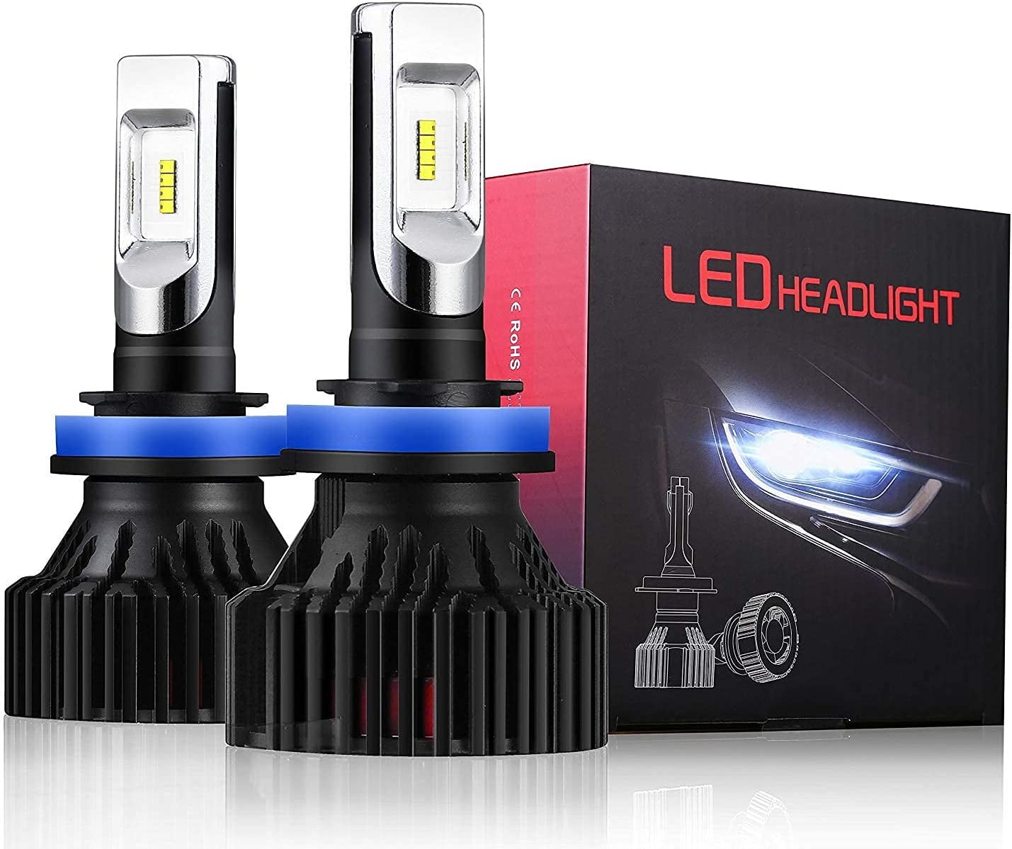 Alla Lighting 2pcs Super Bright 6500K White H11 H11LL LED Headlight ...
