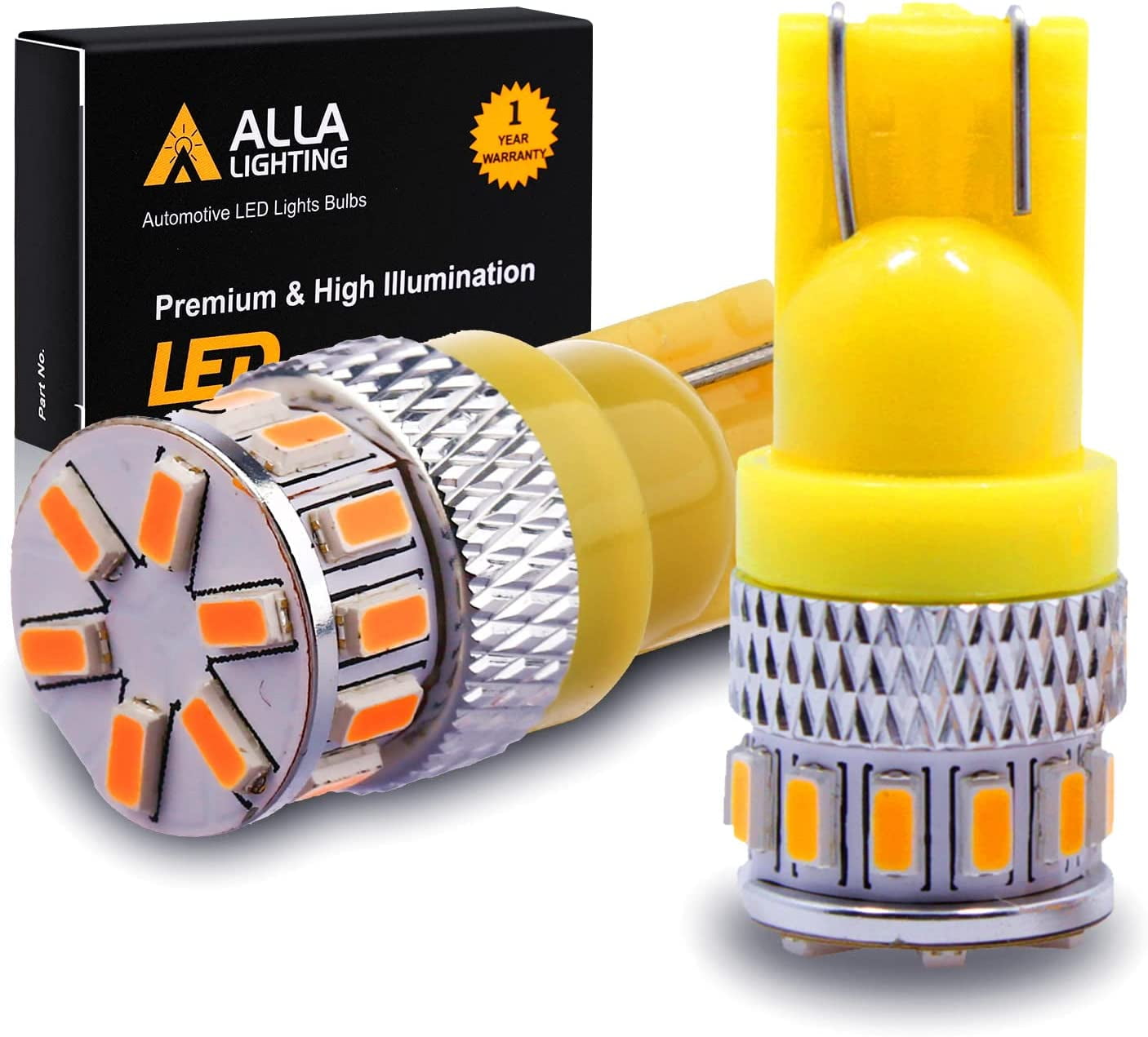 Alla Lighting 2pcs Super Bright Amber Yellow 194LL 168 W5W LED Bulbs ...