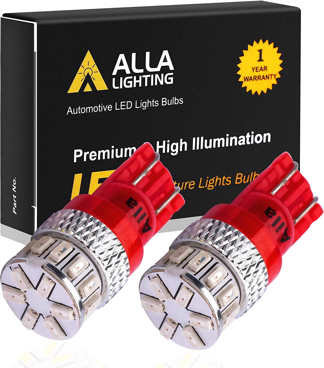 Alla Lighting 2pcs Super Bright Pure Red 168 2825 W5W LED Bulbs Center ...