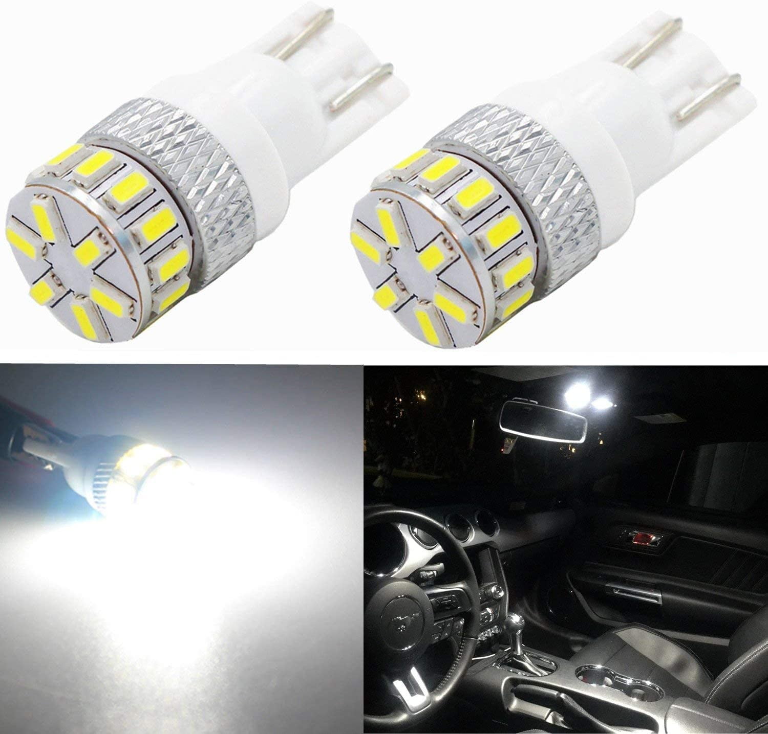 Alla Lighting 2x Super Bright 6000K White 2825L W5W 194 LED Bulbs Front ...