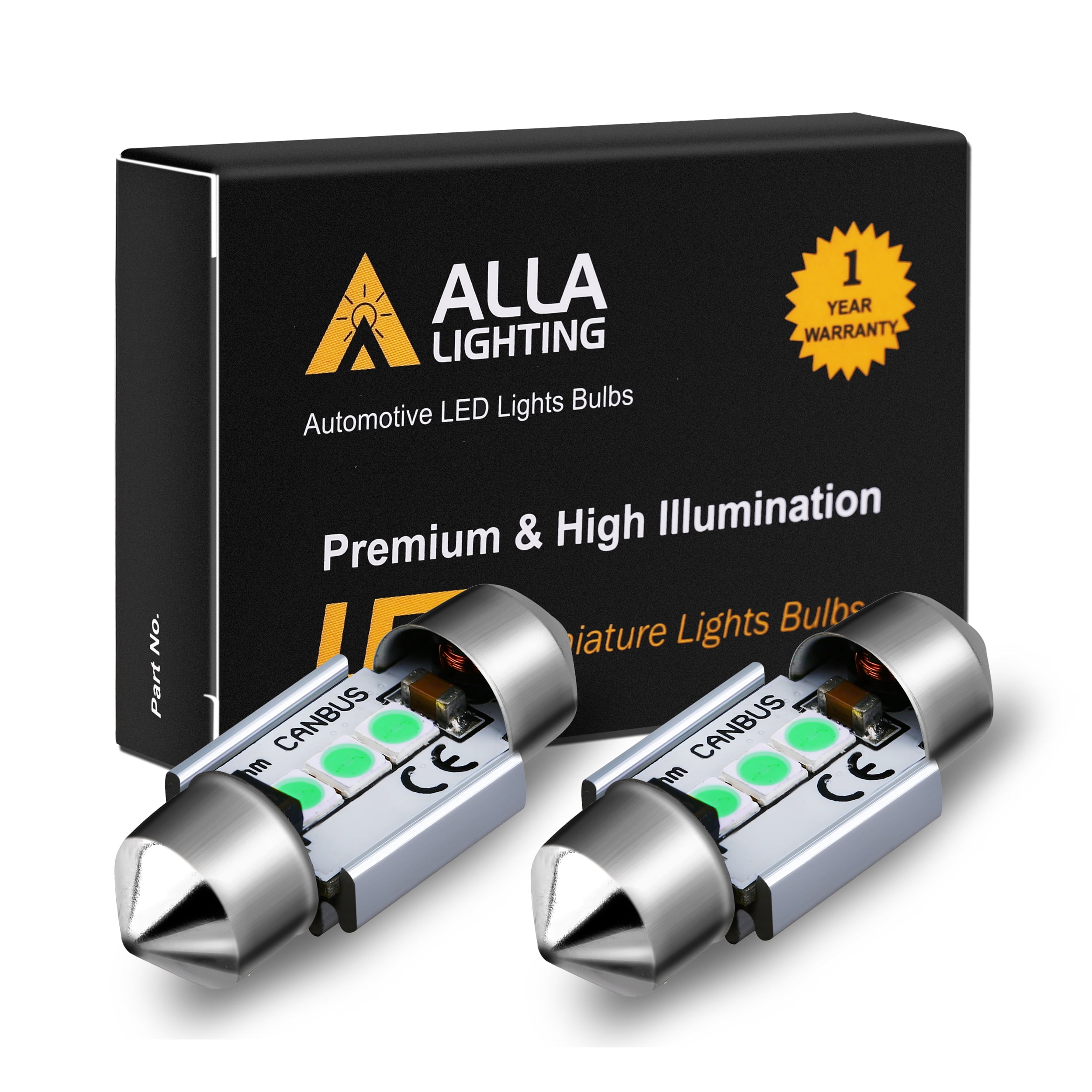 Alla Lighting 2x Super Bright 6000K White 6461 6418 36MM LED Bulbs ...