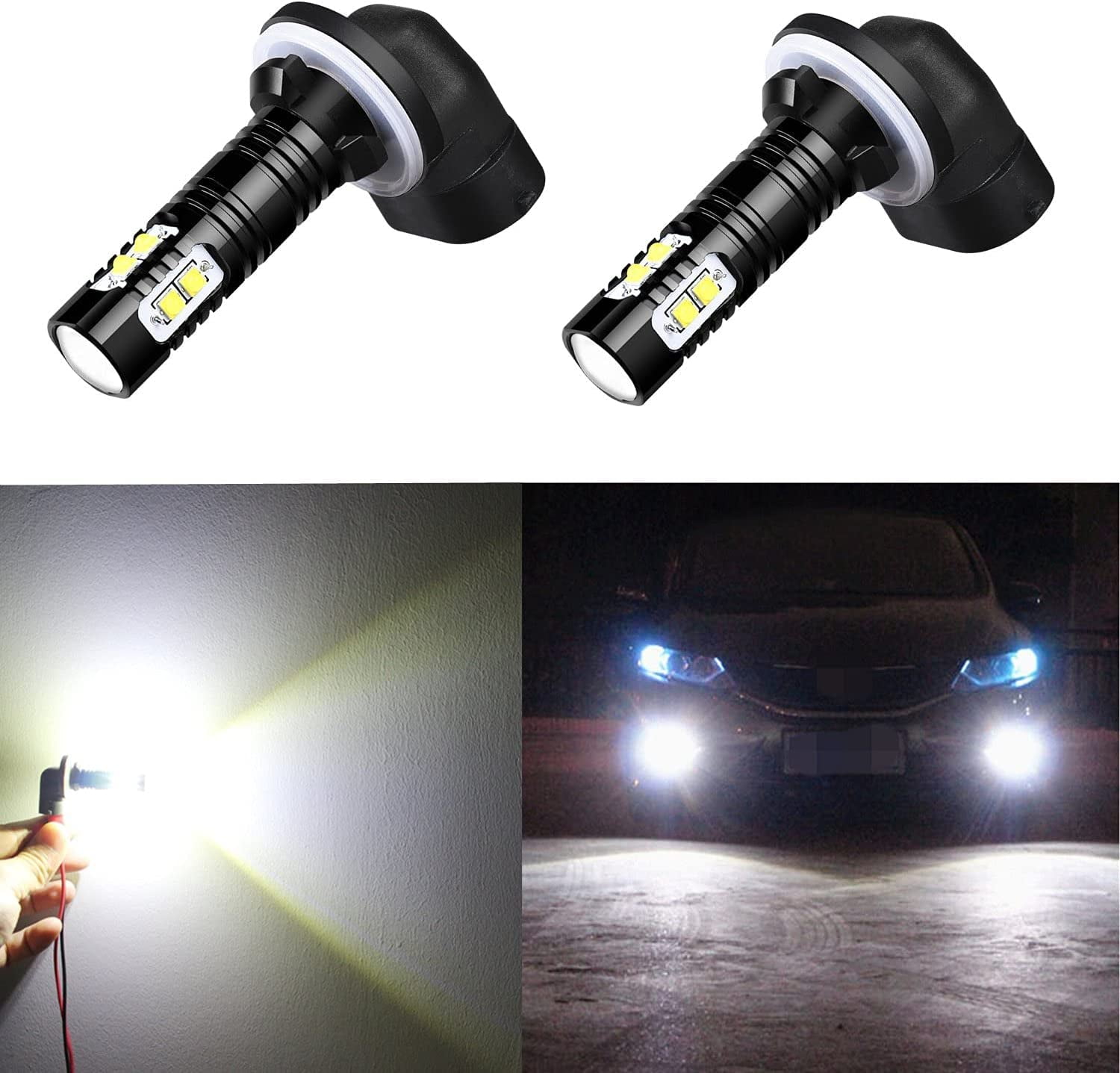 Alla Lighting 2x Super Bright 6000K White 881 GE881 LED Bulbs Front Fog ...