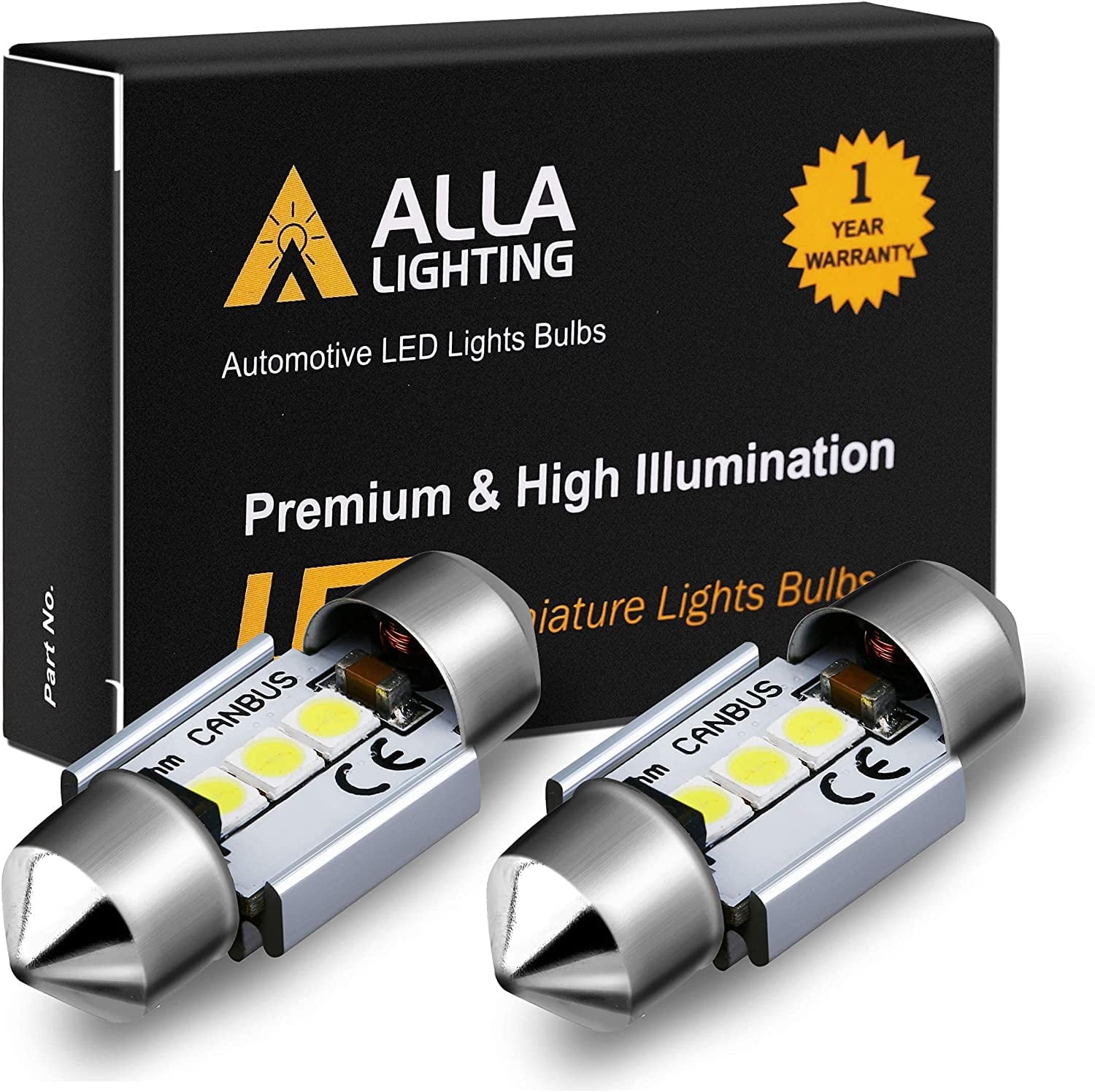 Alla Lighting 2x Super Bright 6000K White DE3175 AL48 31MM LED Bulbs ...