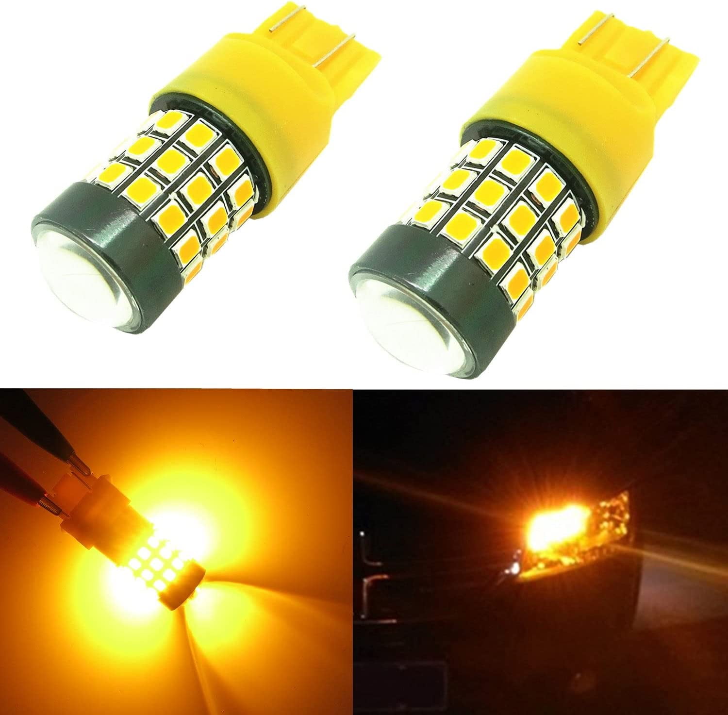 Alla Lighting 2x Super Bright Amber Yellow T-20NA WY21W LED Bulbs Front ...
