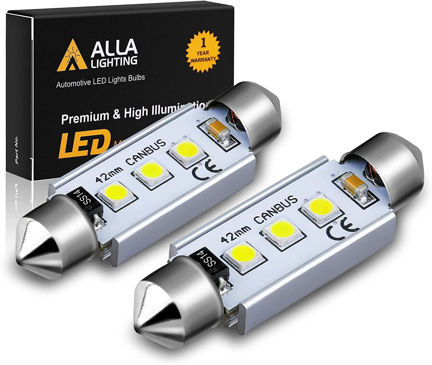 Alla Lighting 41MM/42MM 211-2 578 212-2 LED Lights Bulbs, 6000K White ...