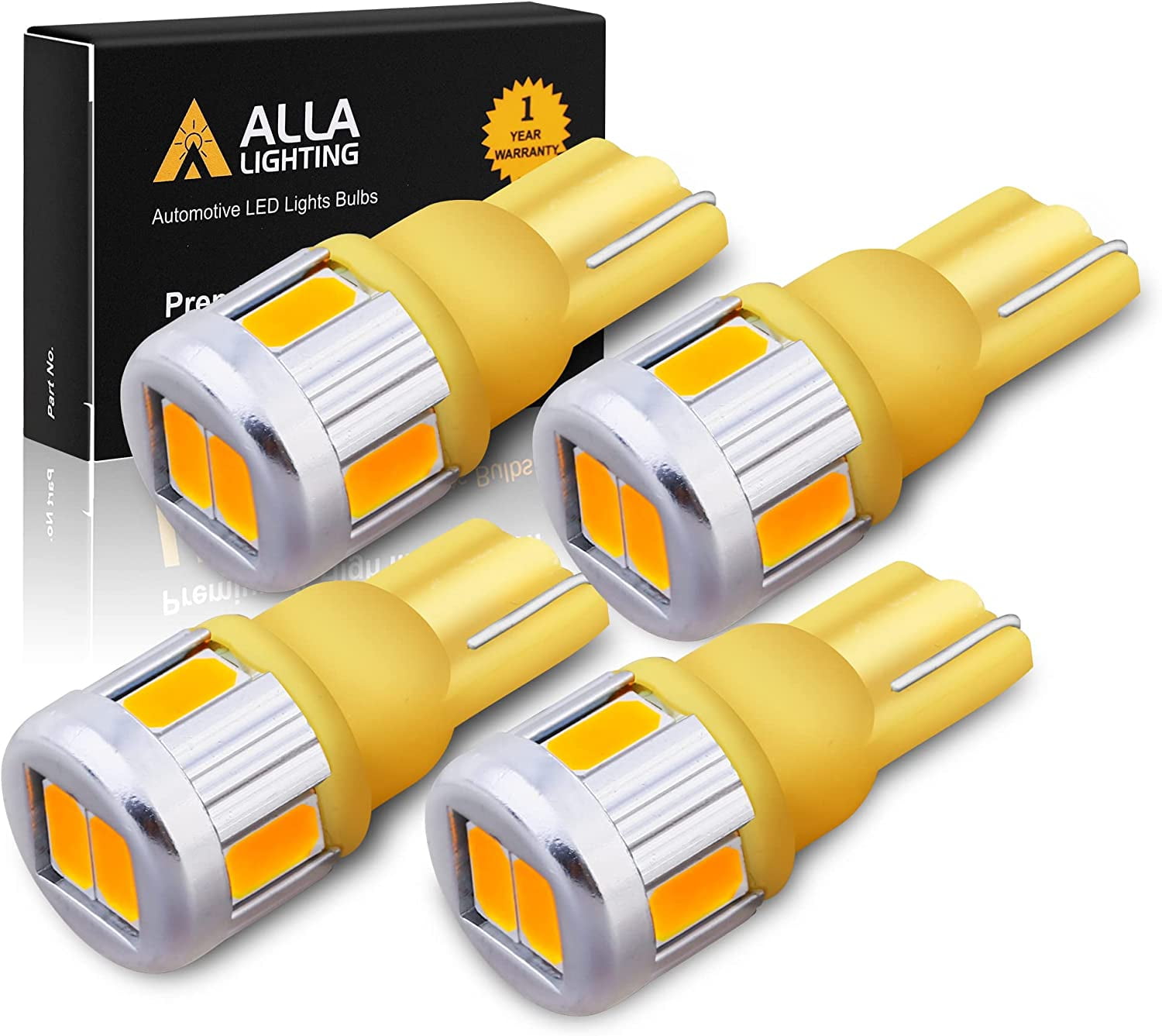 Alla Lighting 4x 194 LED Bulb, Amber Yellow Super Bright 194NA 175 168 ...