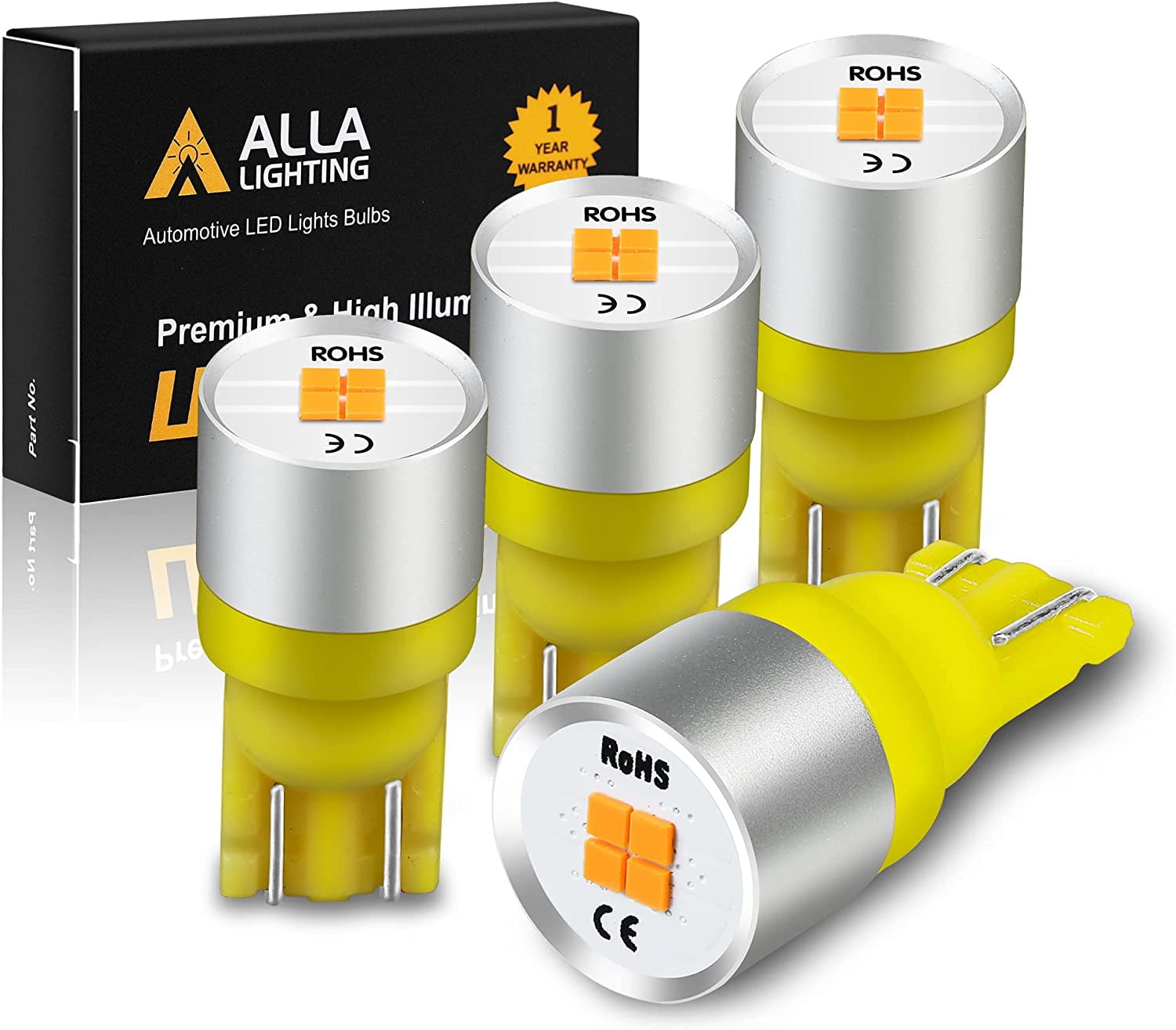 Alla Lighting 4x Newest T10 Wedge 168 194 LED Bulbs Amber Yellow Bright ...
