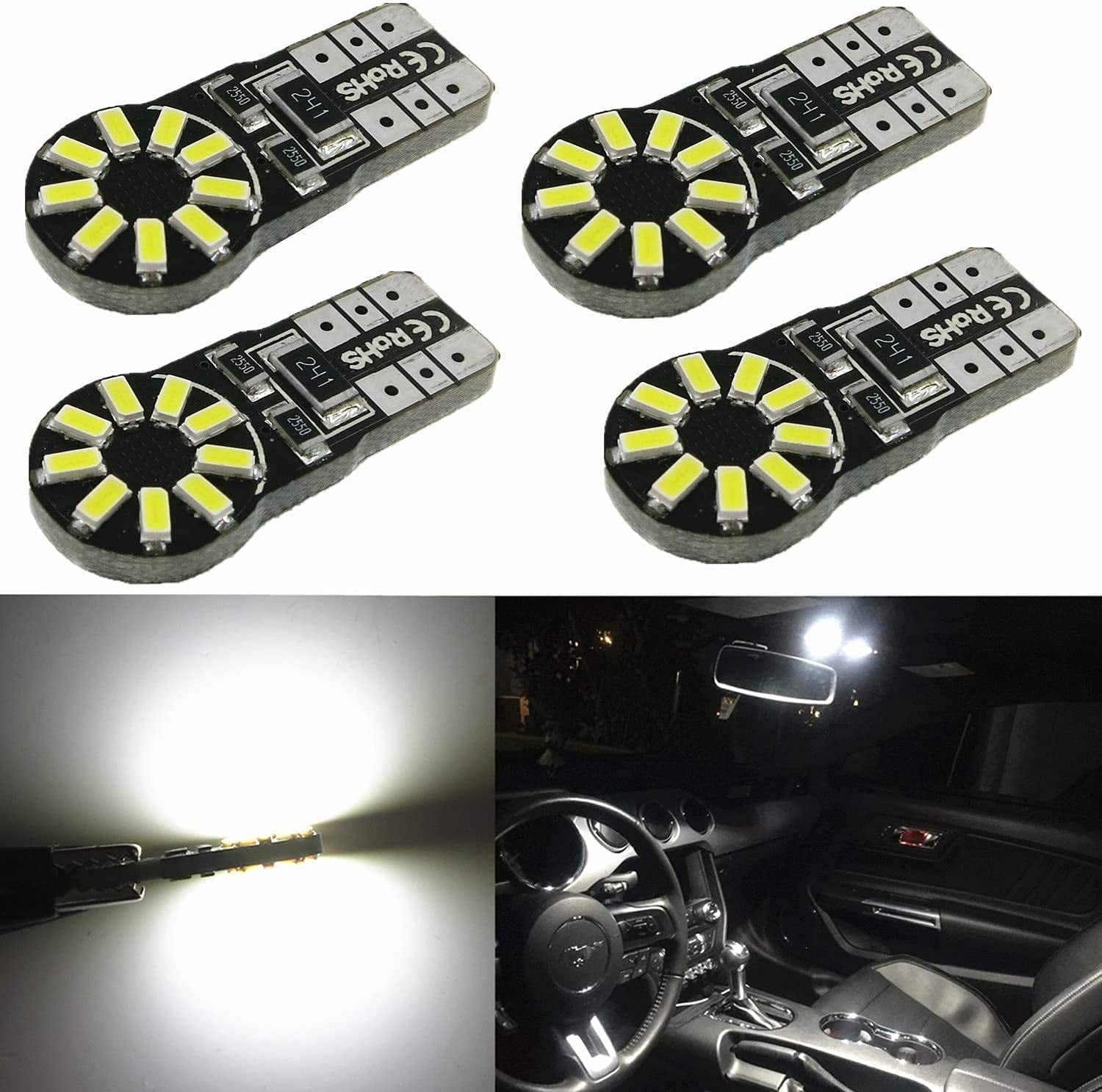 Alla Lighting 4x Super Bright 6000K White W5W 168 2827 175 194 LED ...