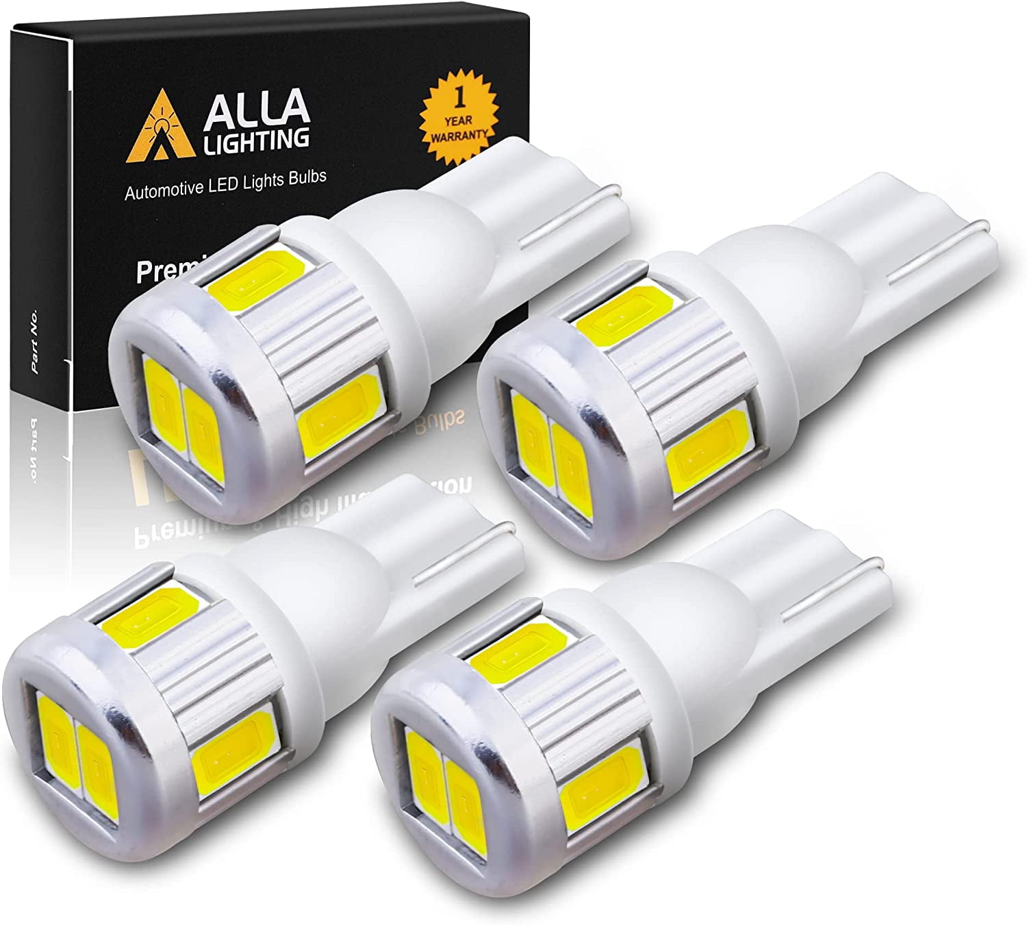 Alla Lighting 4x T10 LED Bulbs 6500K Xenon White, 12V W5W 194 168 ...
