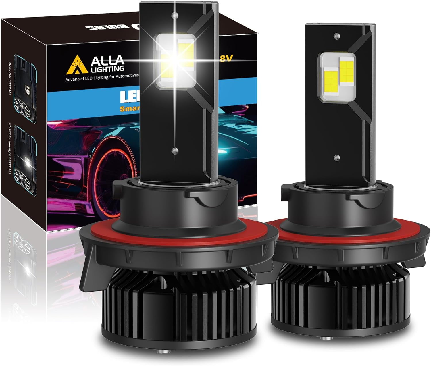 Alla Lighting 6V~18V 9000Lms 9008 H13 LED Headlights Bulbs High Beam ...
