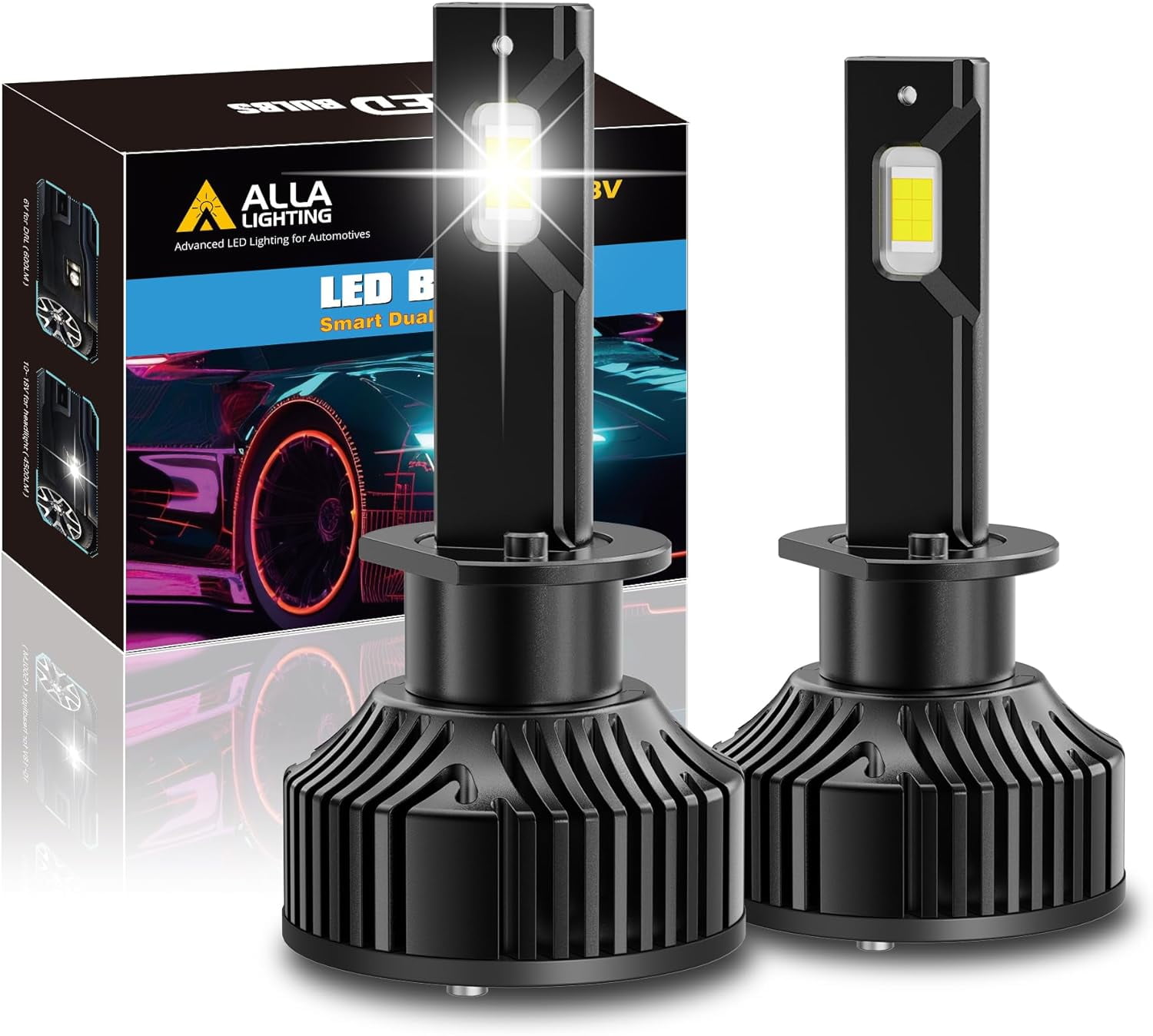 Alla Lighting 6V~18V 9000Lms H1 LED Headlights Bulbs High Beam / Low ...