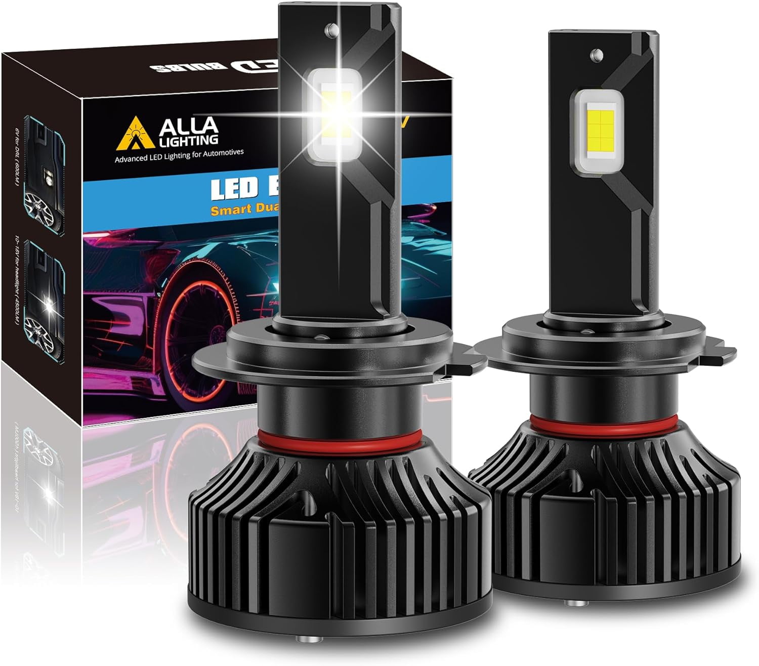 Alla Lighting 6V~18V 9000Lms H7 LED Fog Headlights Bulbs High Beam ...