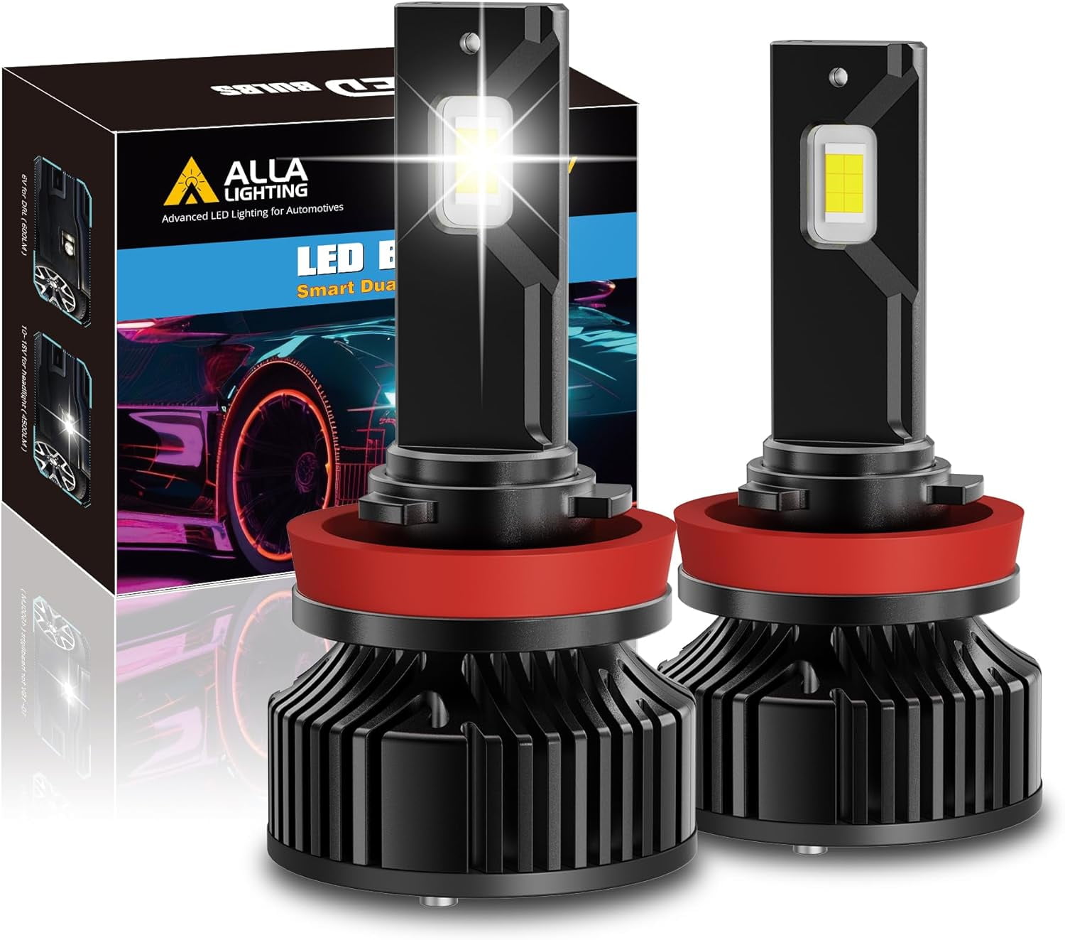 Alla Lighting 6V~18V 9000Lms H8 H9 H11 LED Headlights Bulbs High Beam ...