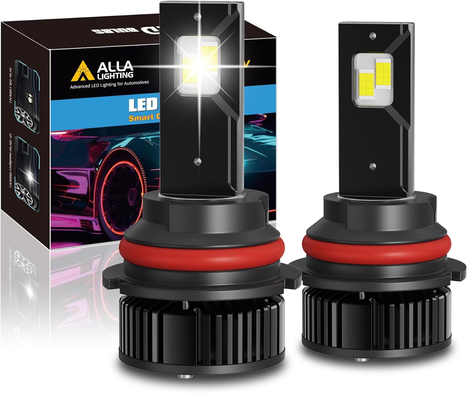 Alla Lighting 6V~18V 9000Lms HB1 9004 LED Headlights Bulbs High Beam & Low Beam Lights Bulbs ...