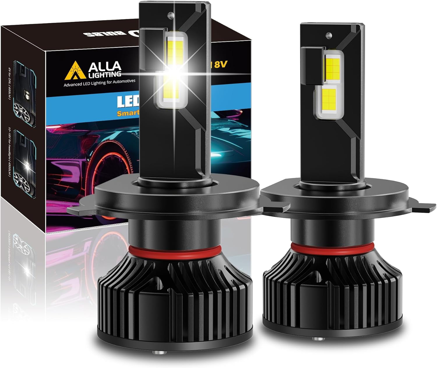 Alla Lighting 6V~18V 9000Lms HB2 9003 H4 LED Headlights Bulbs High Beam ...