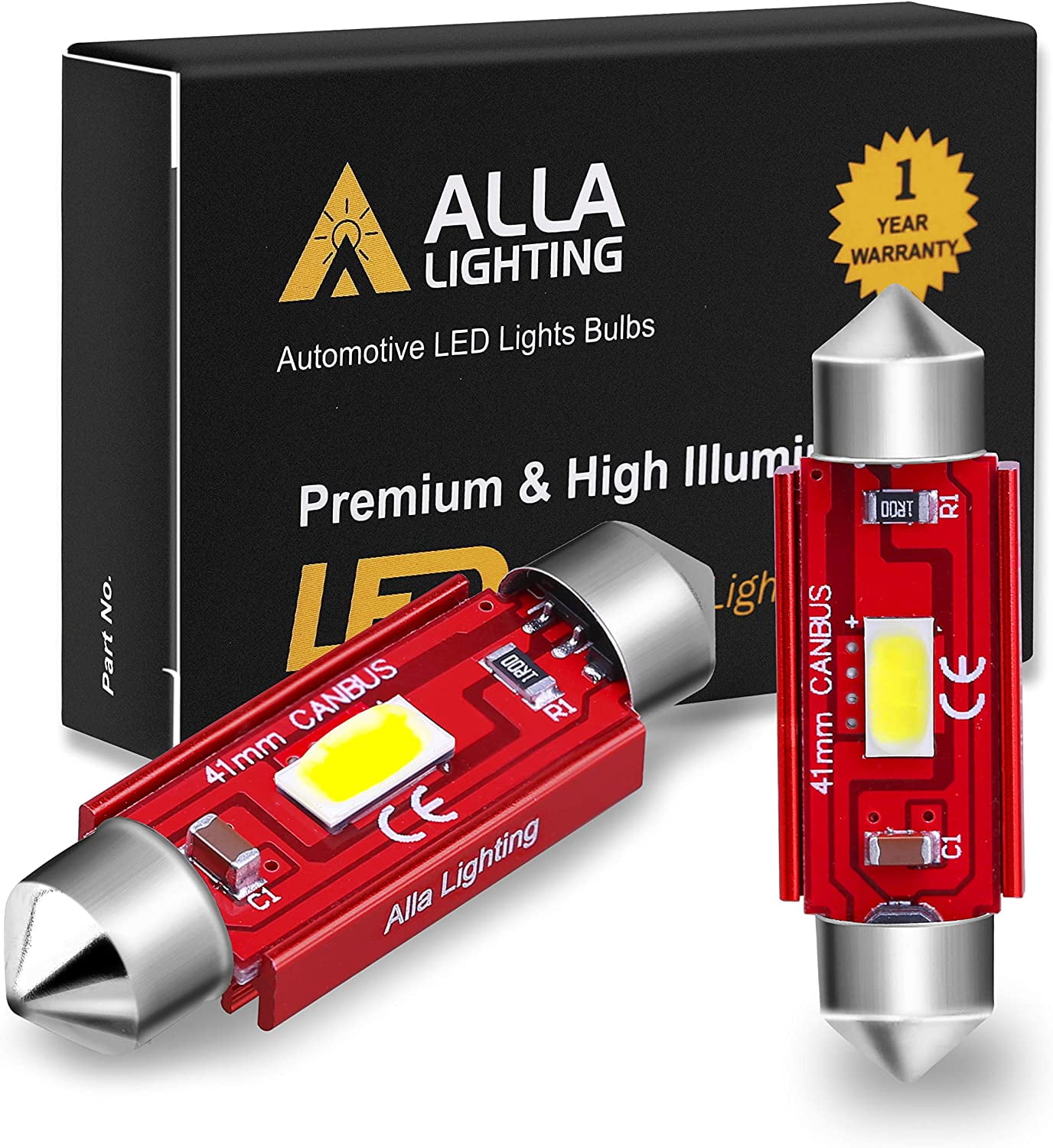 Alla Lighting 800lm Bright Festoon 41mm 42mm 211-2 214-2 578 LED Bulbs ...