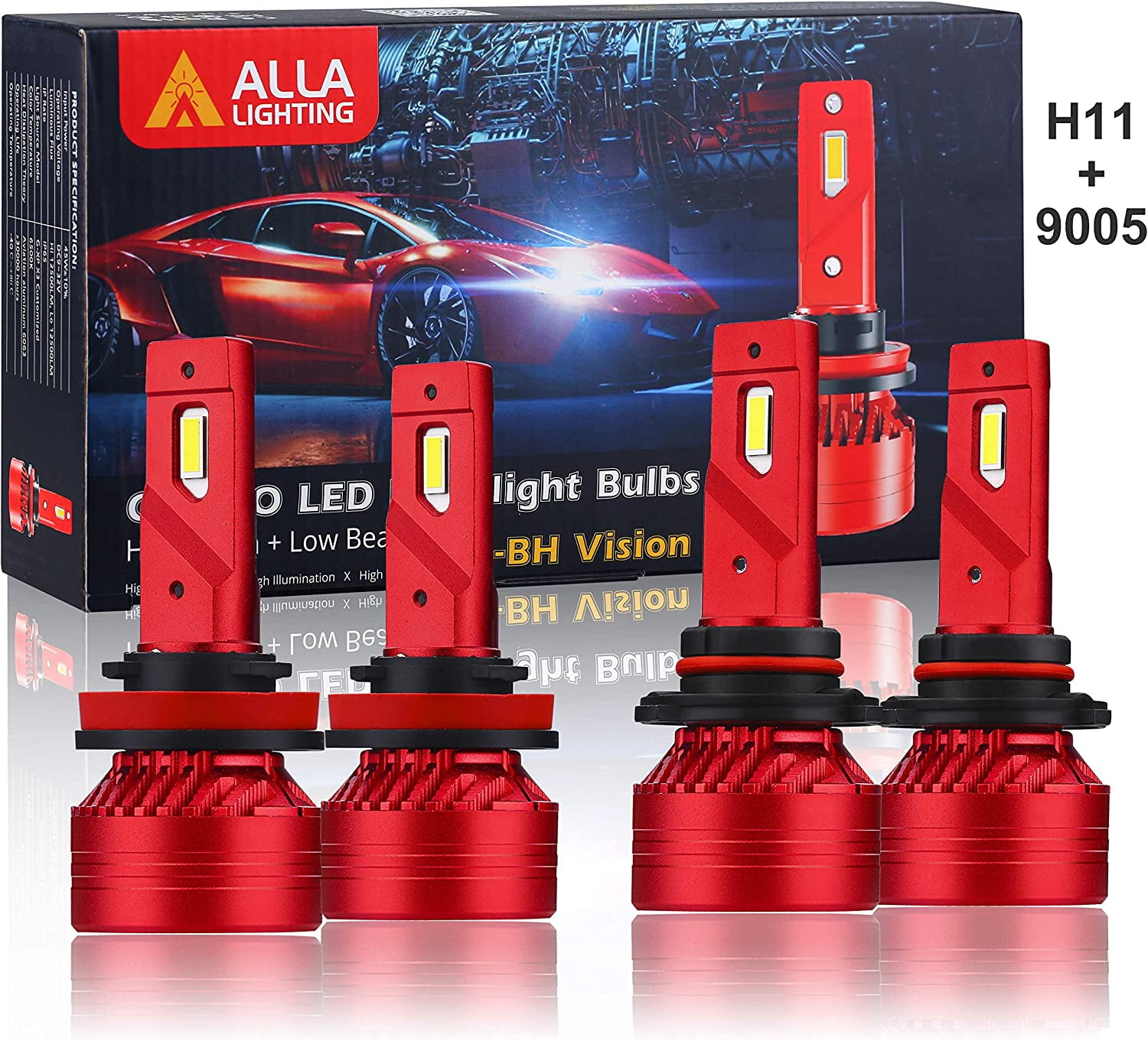 Alla Lighting 9005 H11 LED Bulbs Combo High/Low Beam Headlight Bulbs ...