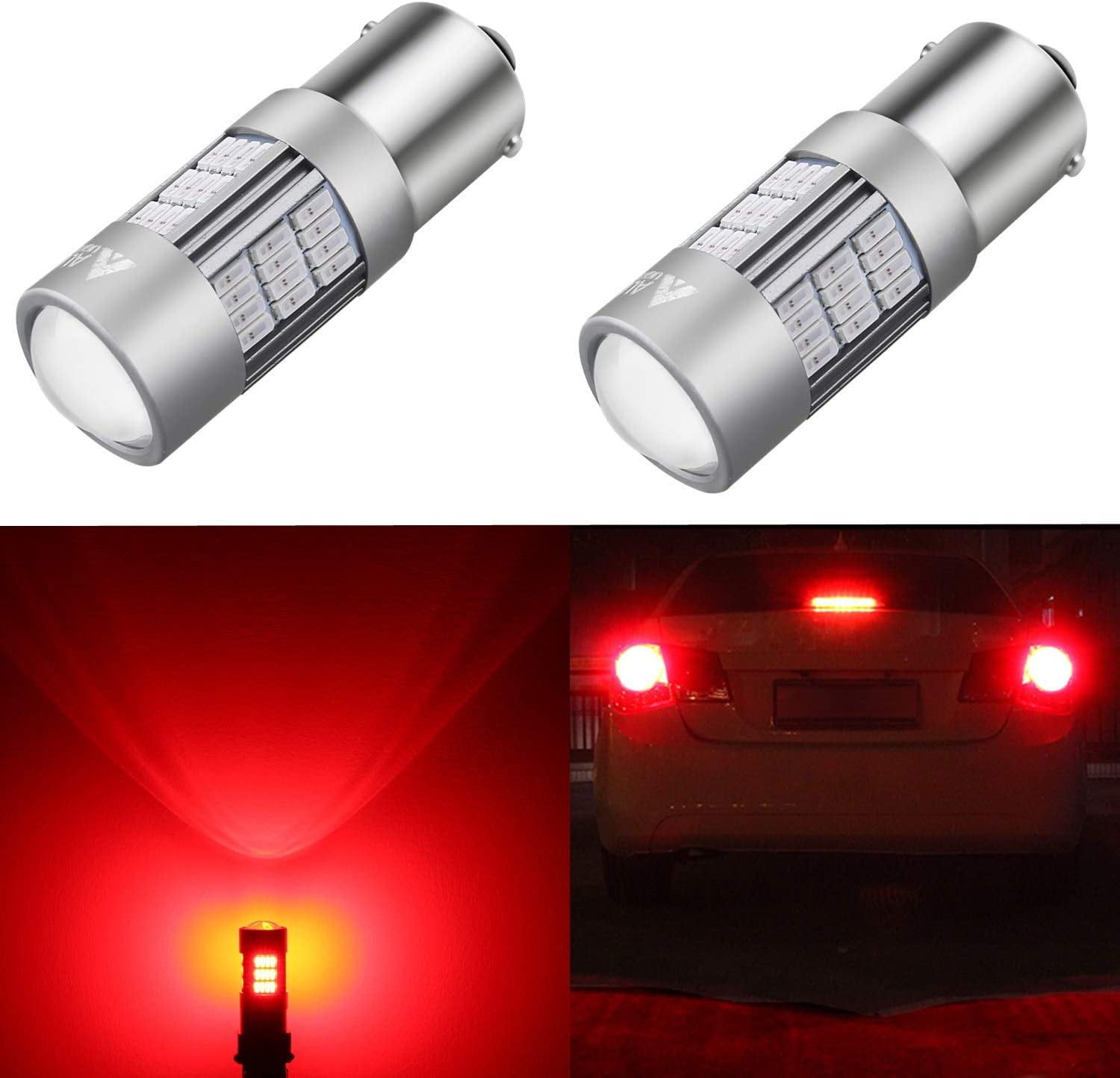 Alla Lighting BA15S 1156 Red LED Bulbs Super Bright 4014 54-SMD LED 1156 P21W Bulb 12V 1073 7506 ...