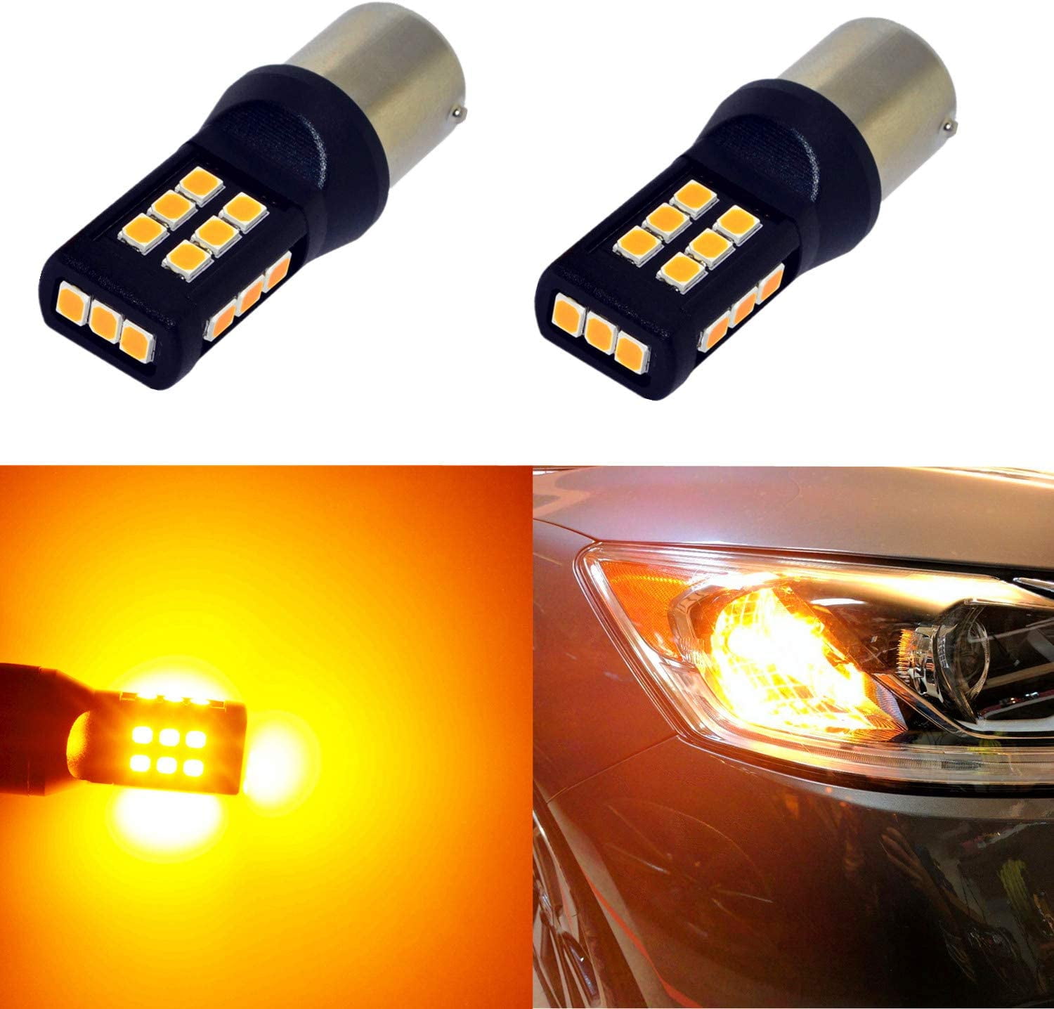 Alla Lighting BA15S 1156 Amber Yellow LED Bulbs Xtreme Super Bright ...