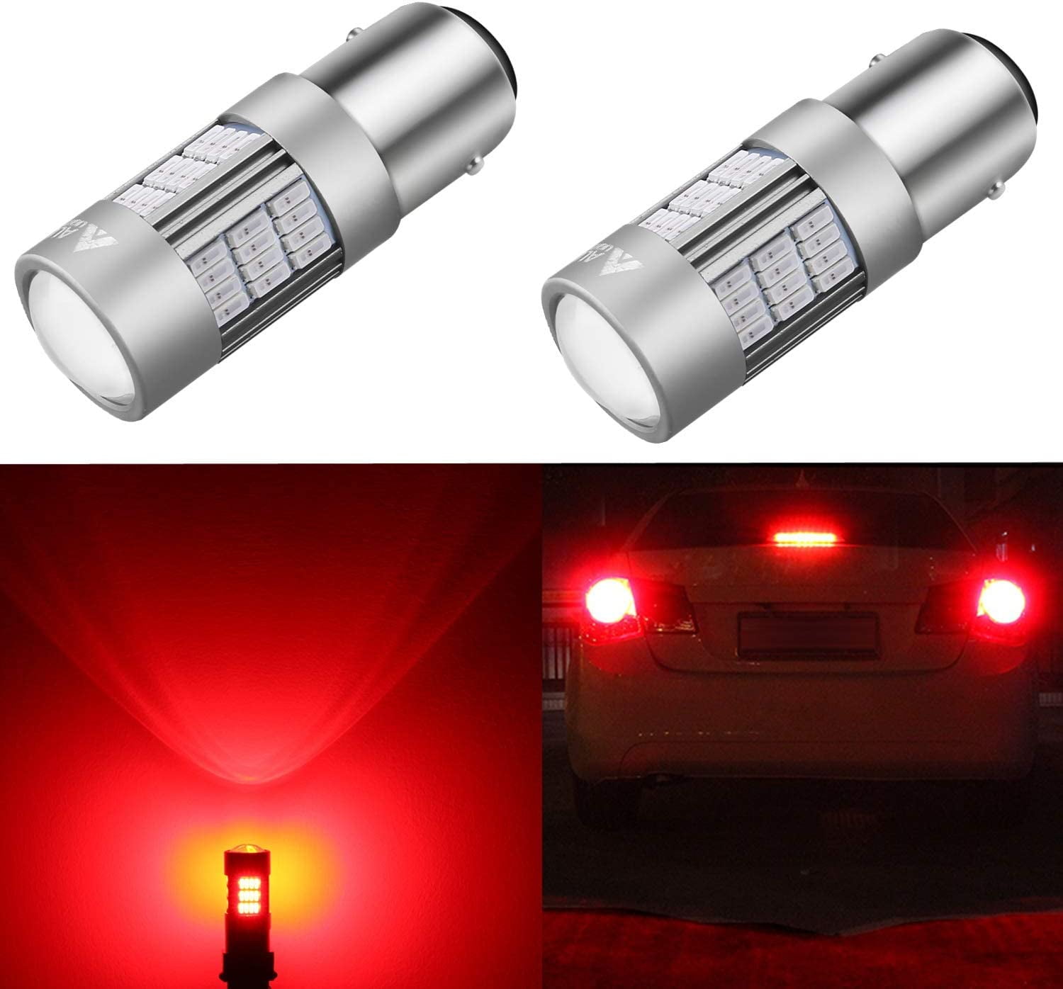 Alla Lighting BAY15D 1157 Red LED Bulbs Super Bright 4014 54-SMD LED ...