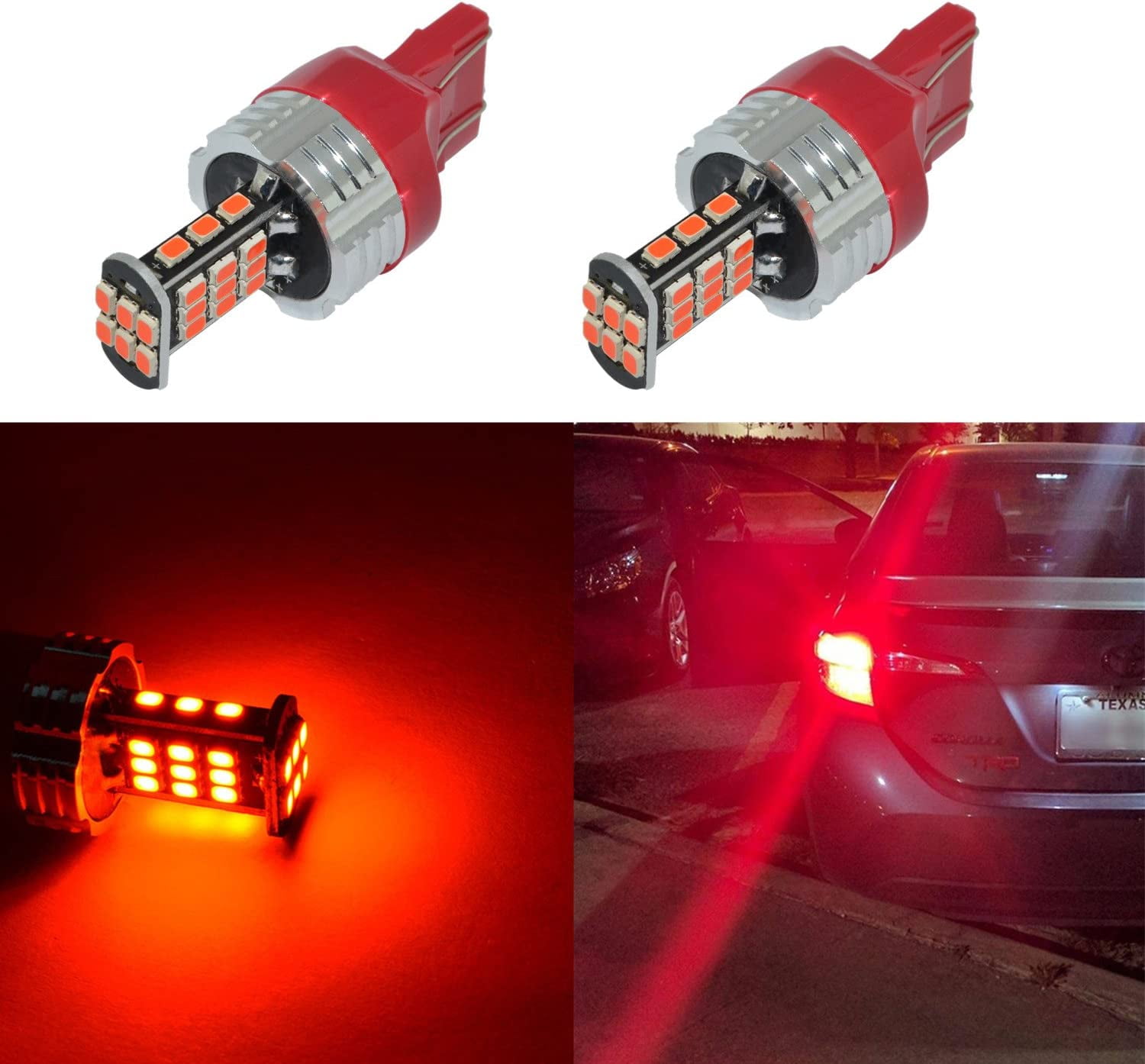 Alla Lighting Red LED Bulbs 7440 7443, 1000 Lumens, Tail Brake Stop ...