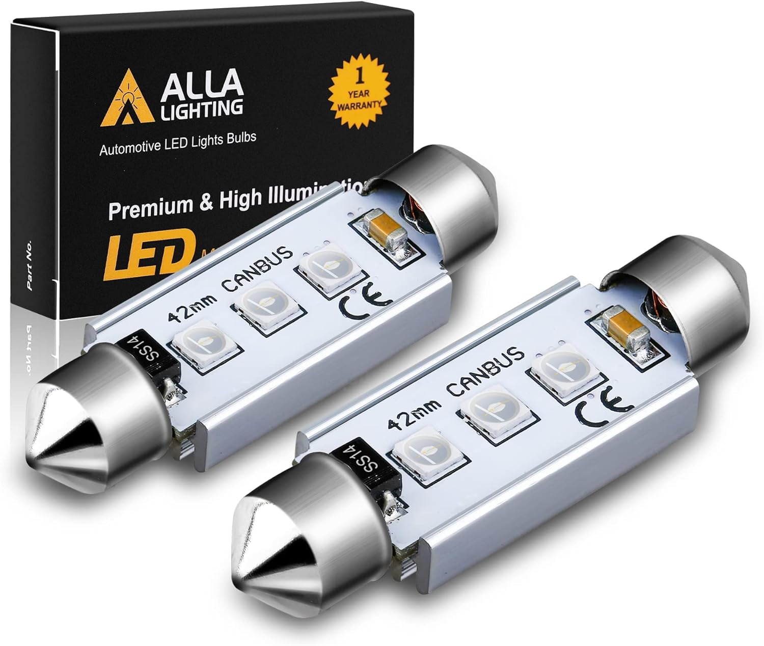 Alla Lighting CANBUS 211-2 578 LED Bulbs Super Bright 41mm 42mm Festoon 3030 SMD 212-2 569 6413 ...
