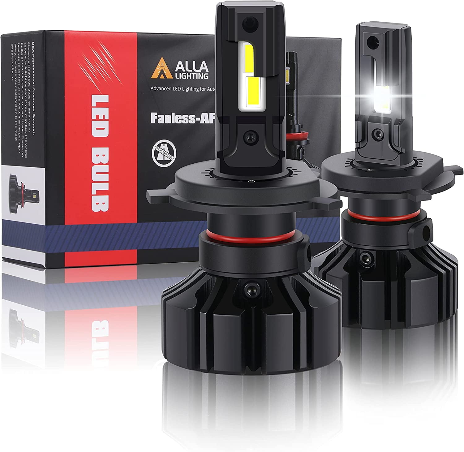 Alla Lighting Fanless Xtreme Super Bright HB2 9003 H4 LED Headlights Bulbs Upgrade, Dual High ...