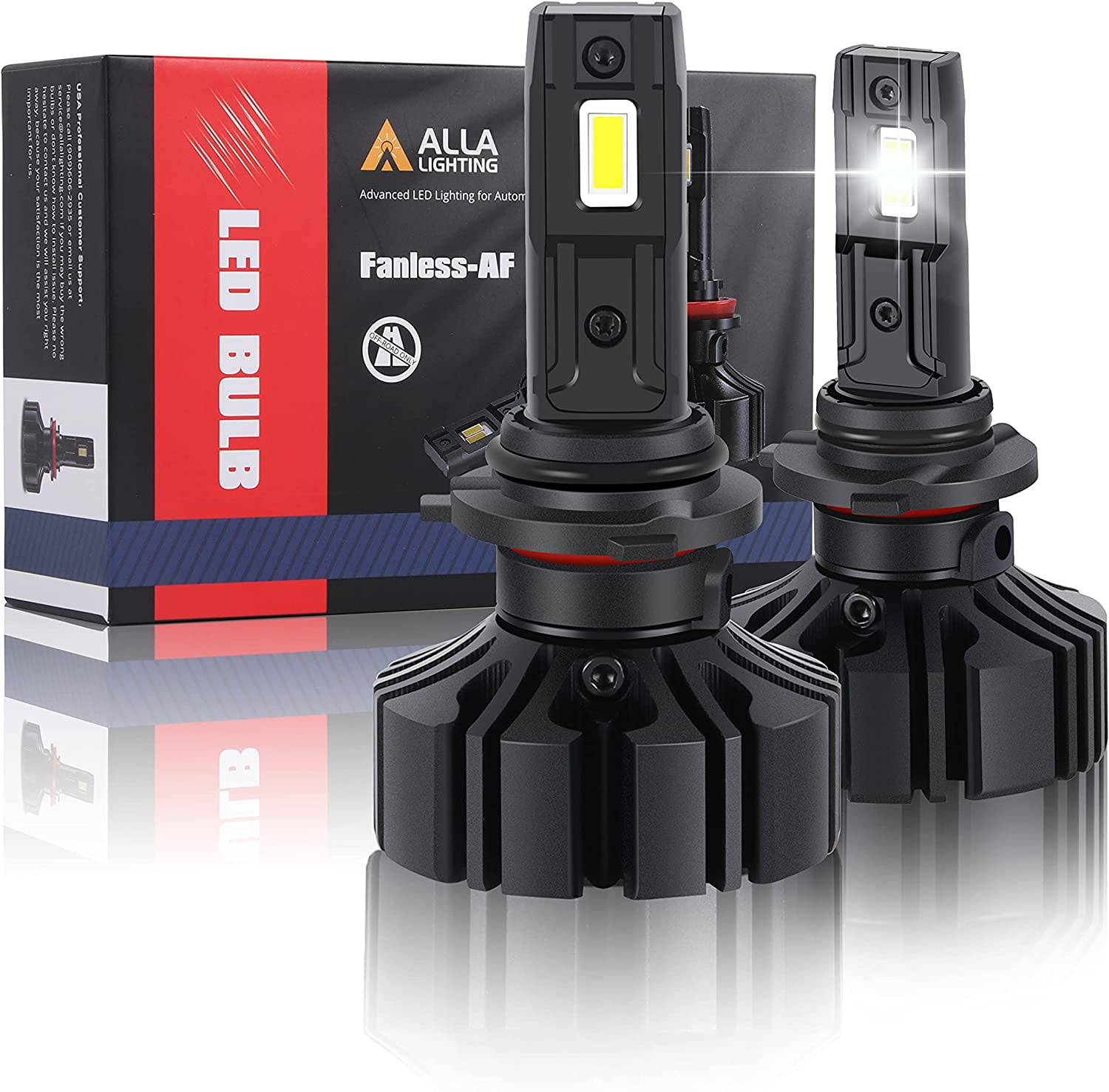 Alla Lighting Fanless Xtreme Super Bright HB4 9006 LED Headlights Bulbs Low Beam Upgrade, 6000K ...