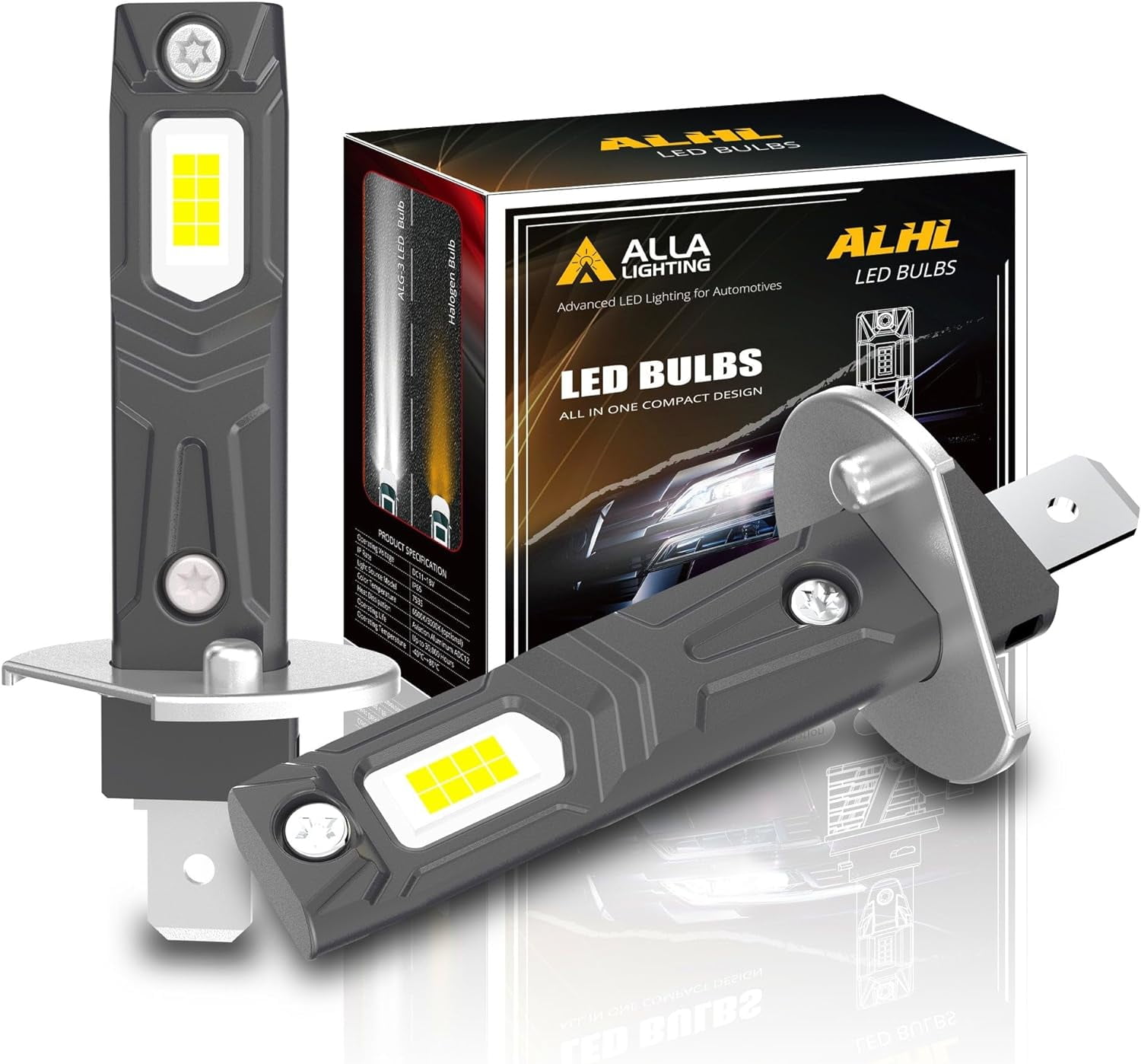 Alla Lighting H1 LED Fog Lights Bulbs, 6500K Xenon White, Super Bright ...