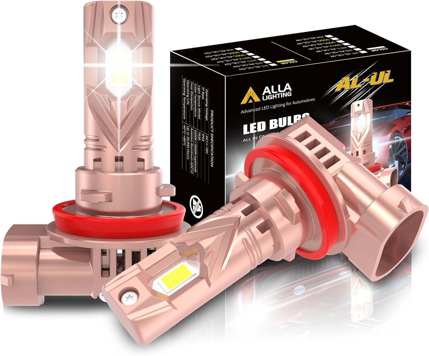 Alla Lighting H8 H11 LED Headlights Low Beam High Beam Fog Lights Bulbs or DRL, 3000K Golden ...