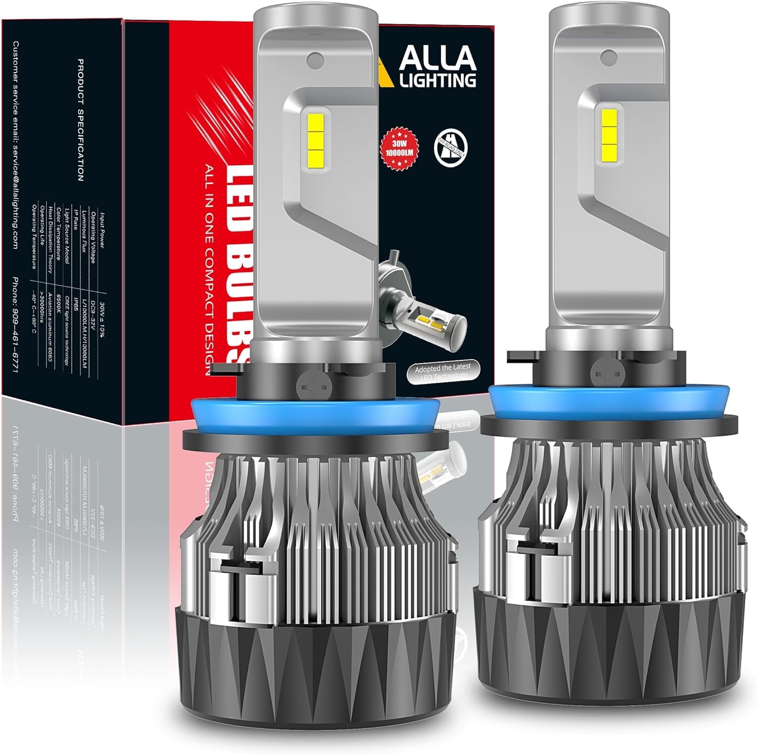Alla Lighting H9B H11B LED Fog Lights Bulbs or DRL, 6000K Xenon White ...
