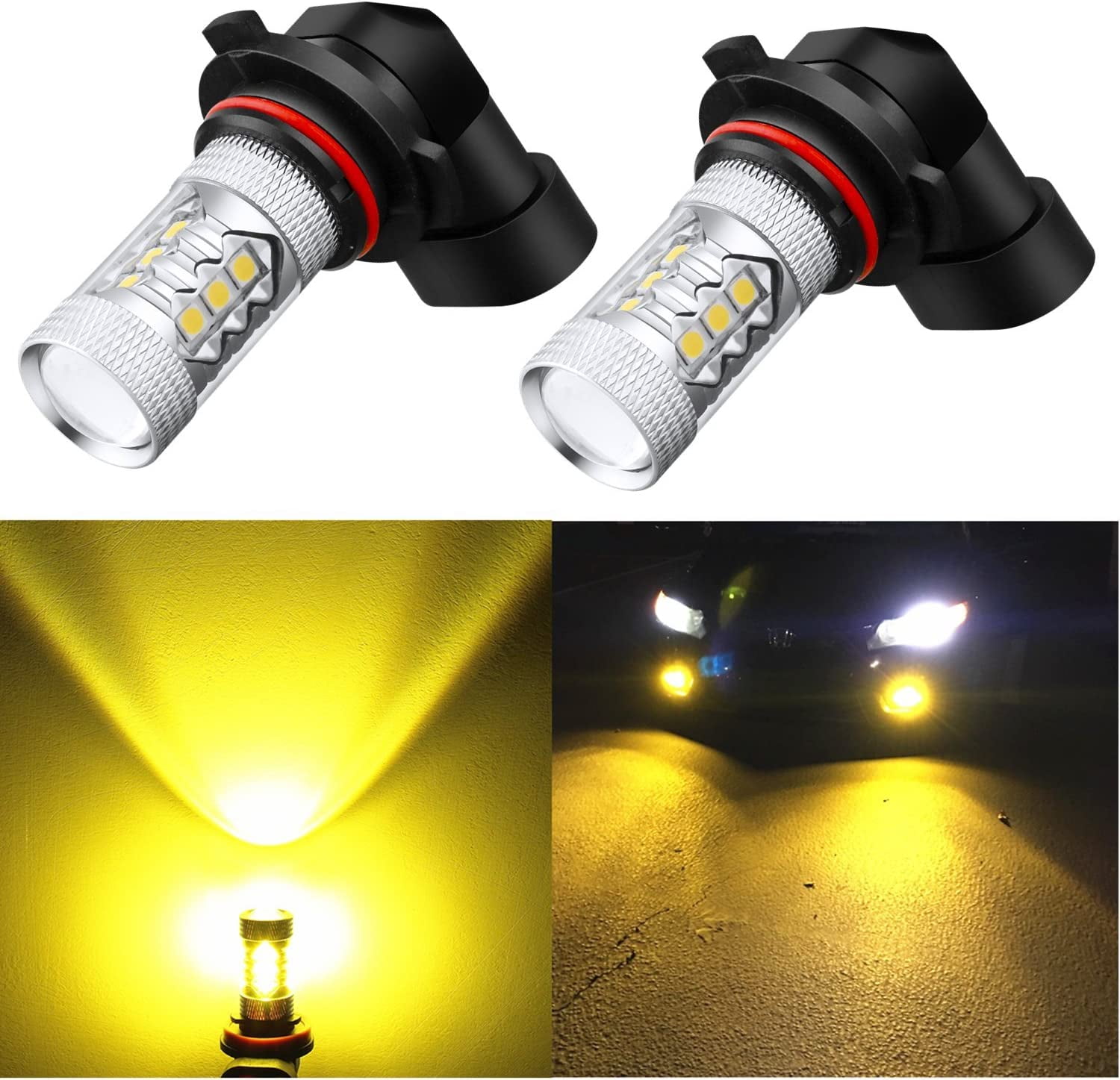 Alla Lighting HB4 9006 LED Fog Lights, 3000K Yellow, 3030-SMD High ...