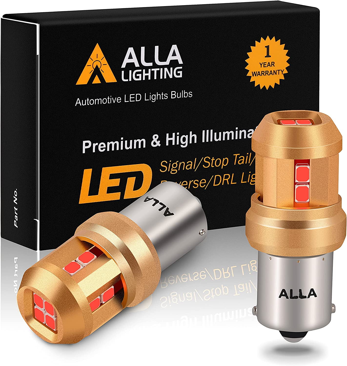 Alla Lighting Miniature 12V Ba15S Base 7506 1156 LED Bulbs, Pure Red ...