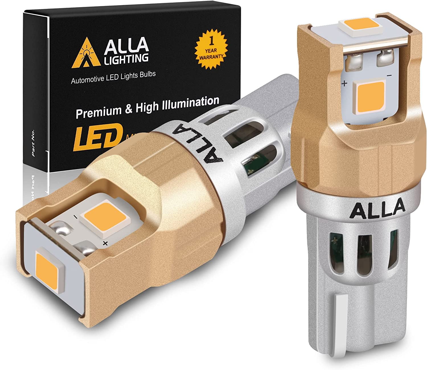 Alla Lighting Miniature 12V T10 Wedge 194/168 Bulbs, Amber Yellow LED ...