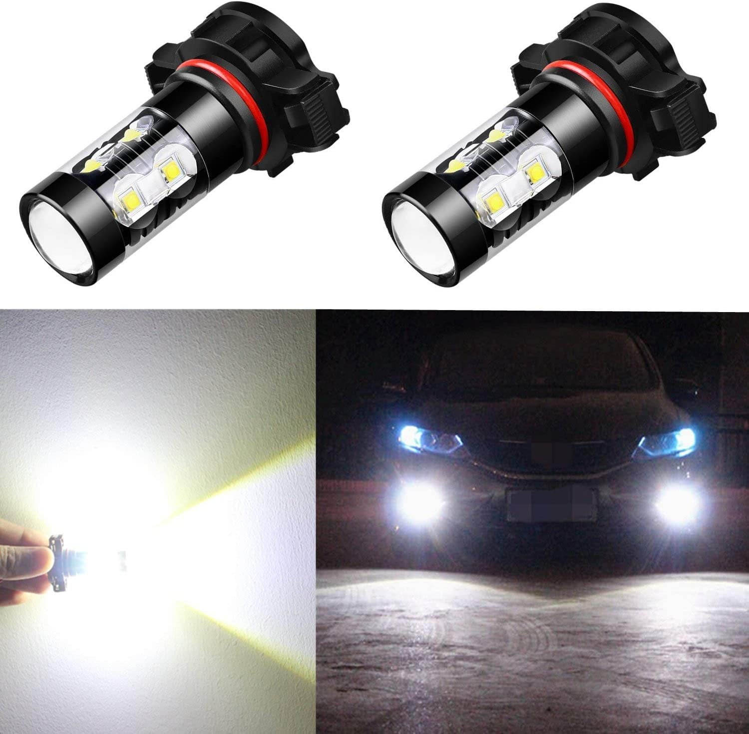Alla Lighting PS24W 5201 DRL 5202 LED Fog Lights Bulbs CANbus 6000K ...